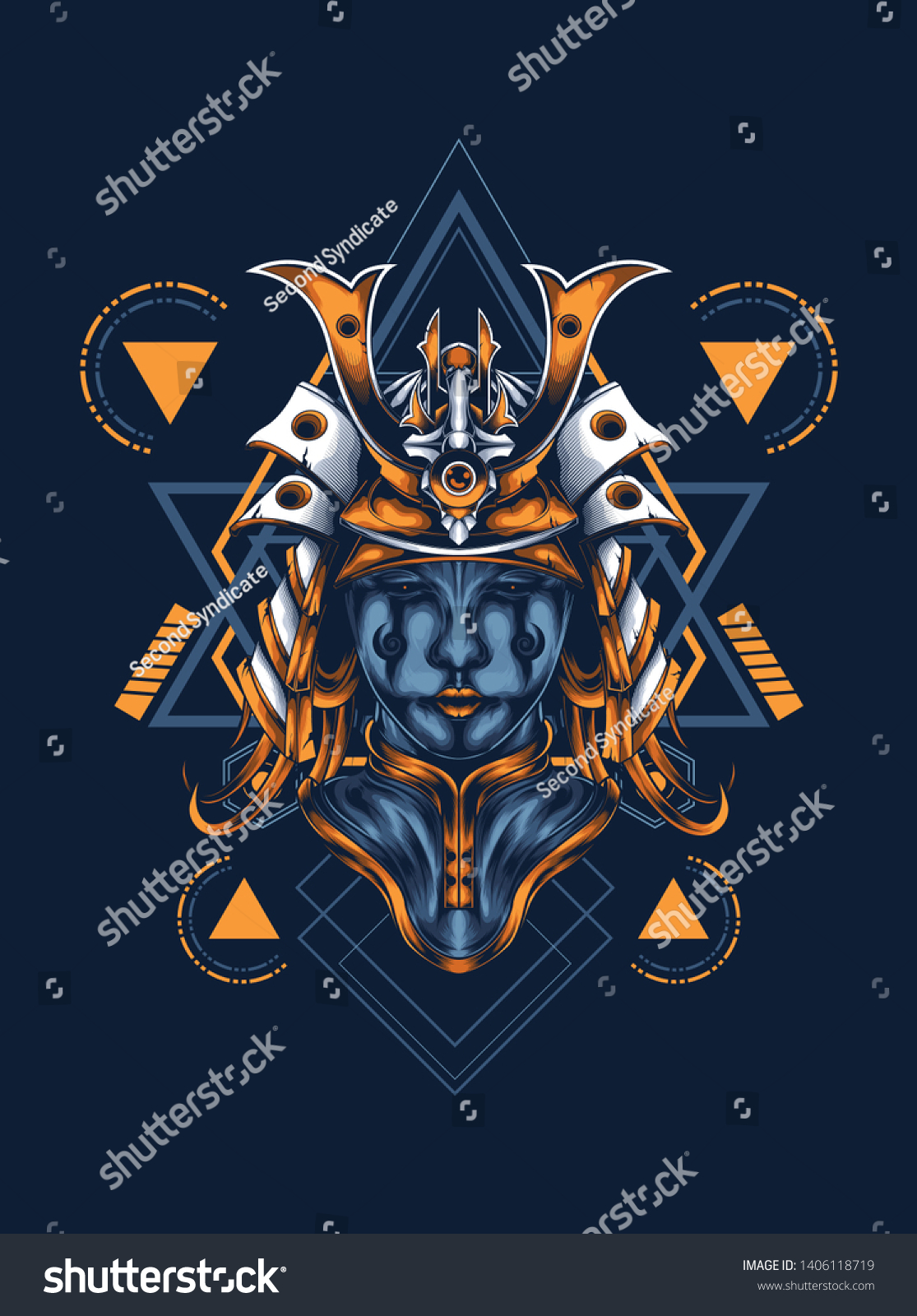 Samurai Mask Sacred Geometry Pattern Stock Vector (Royalty Free) 1406118719