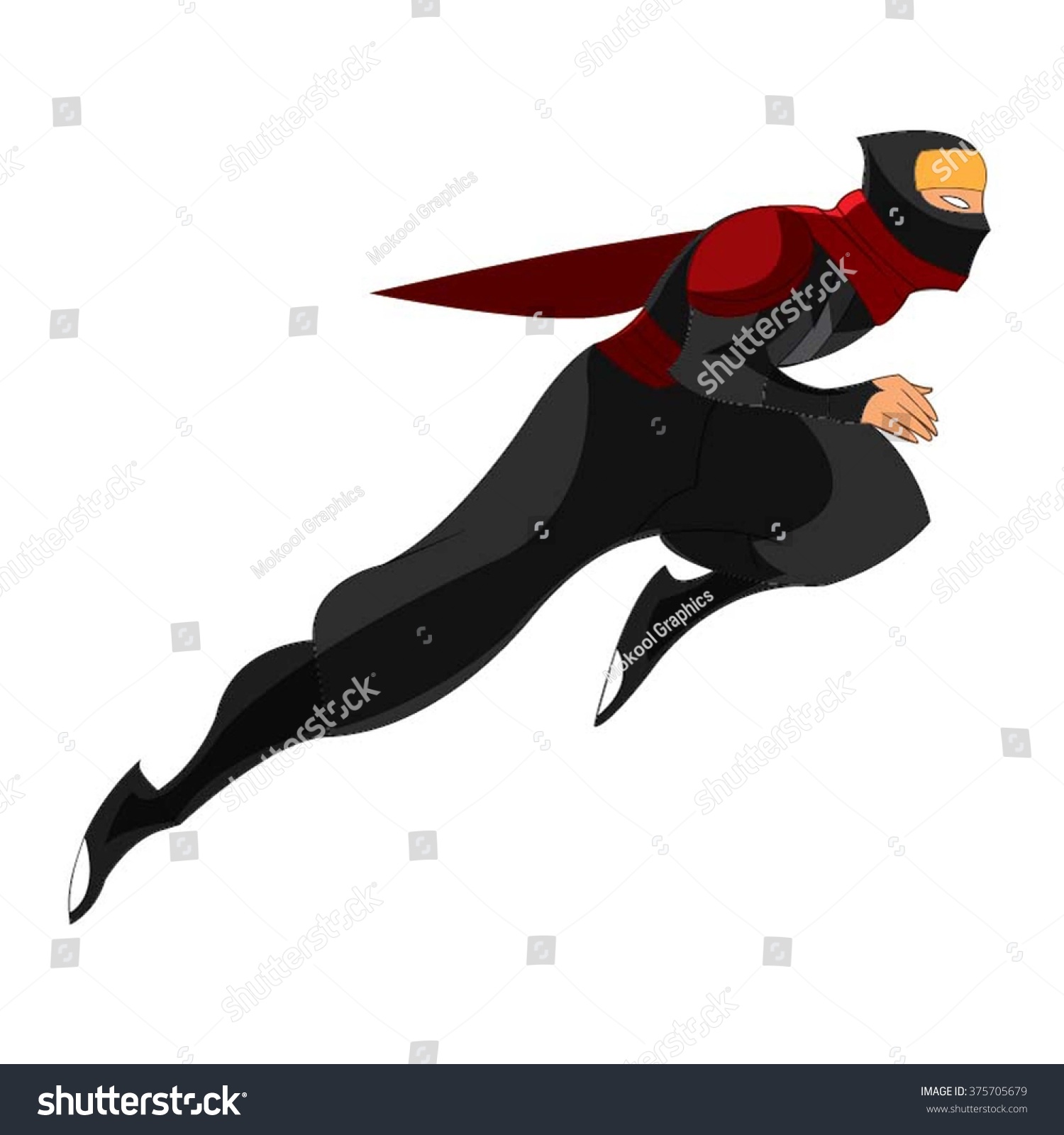Samurai Ninja Jumping Red Black Cartoon Stock Vector 375705679 ...