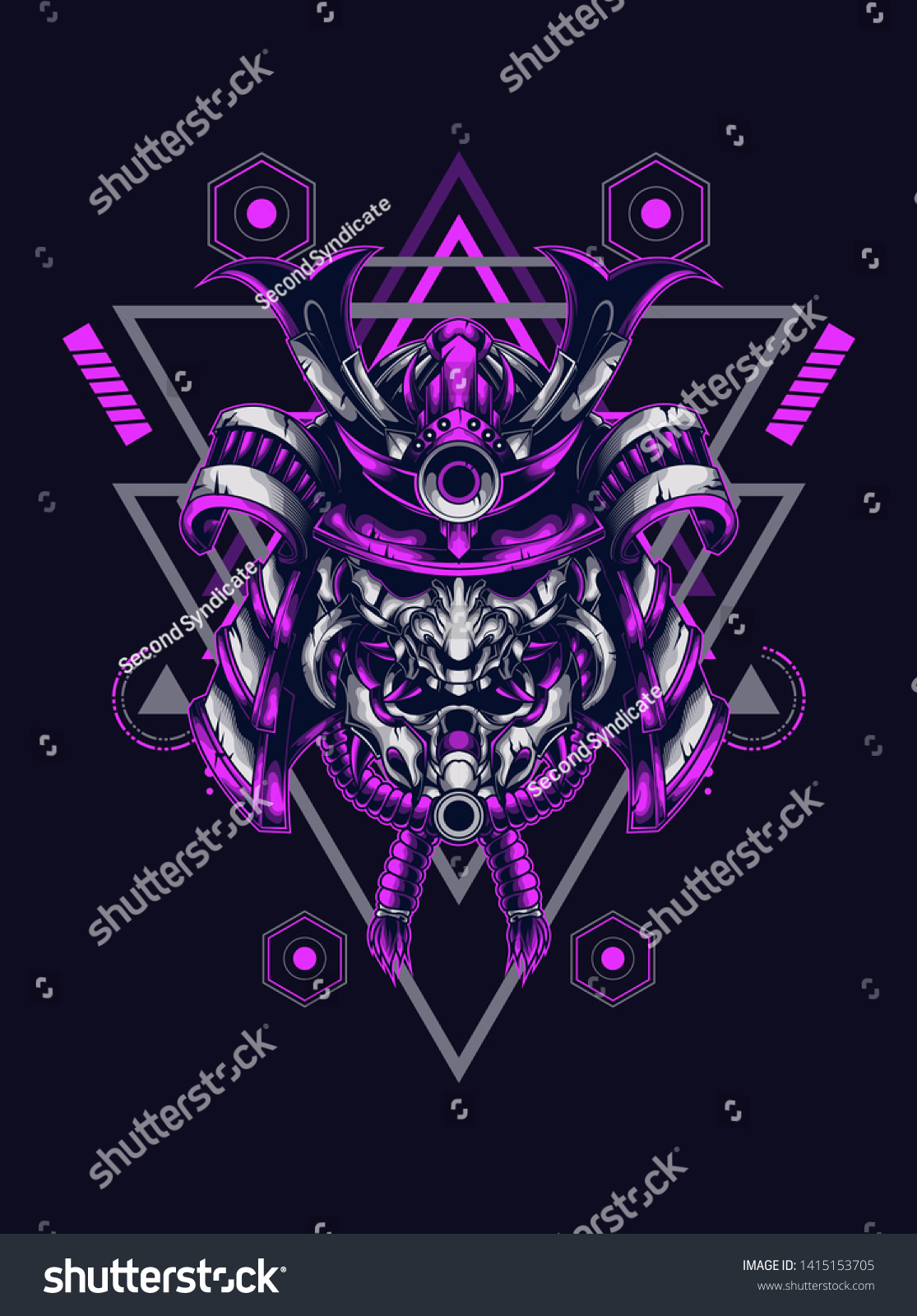 Samurai Oni Mask Sacred Geometry Pattern: เวกเตอร์สต็อก (ปลอดค่า ...