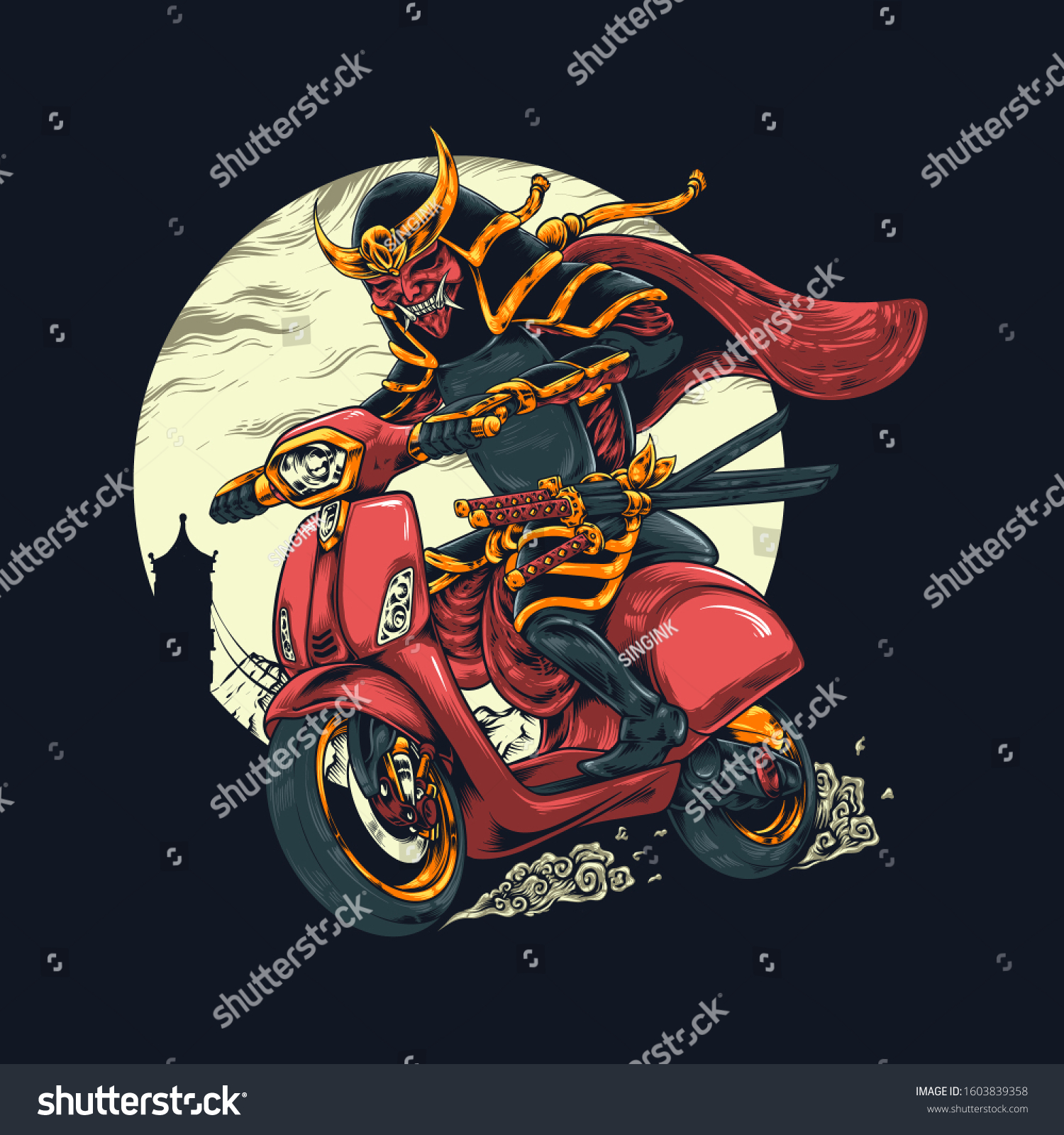 Samurai Riding Moon Vector Illustration Stock Vector (Royalty Free ...