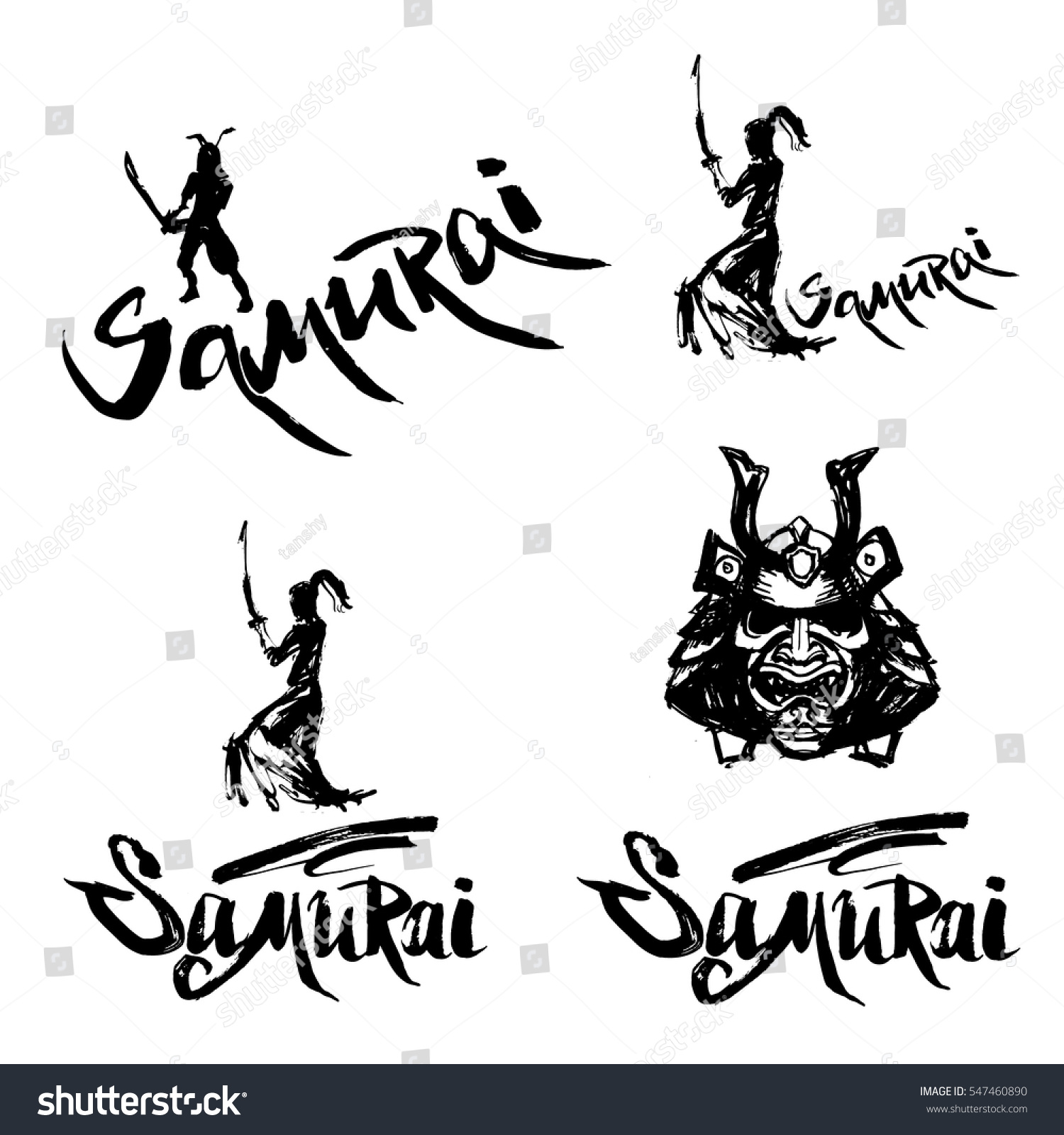 Samurai Vector Lettering Ink Drawing Logo: เวกเตอร์สต็อก (ปลอดค่า ...