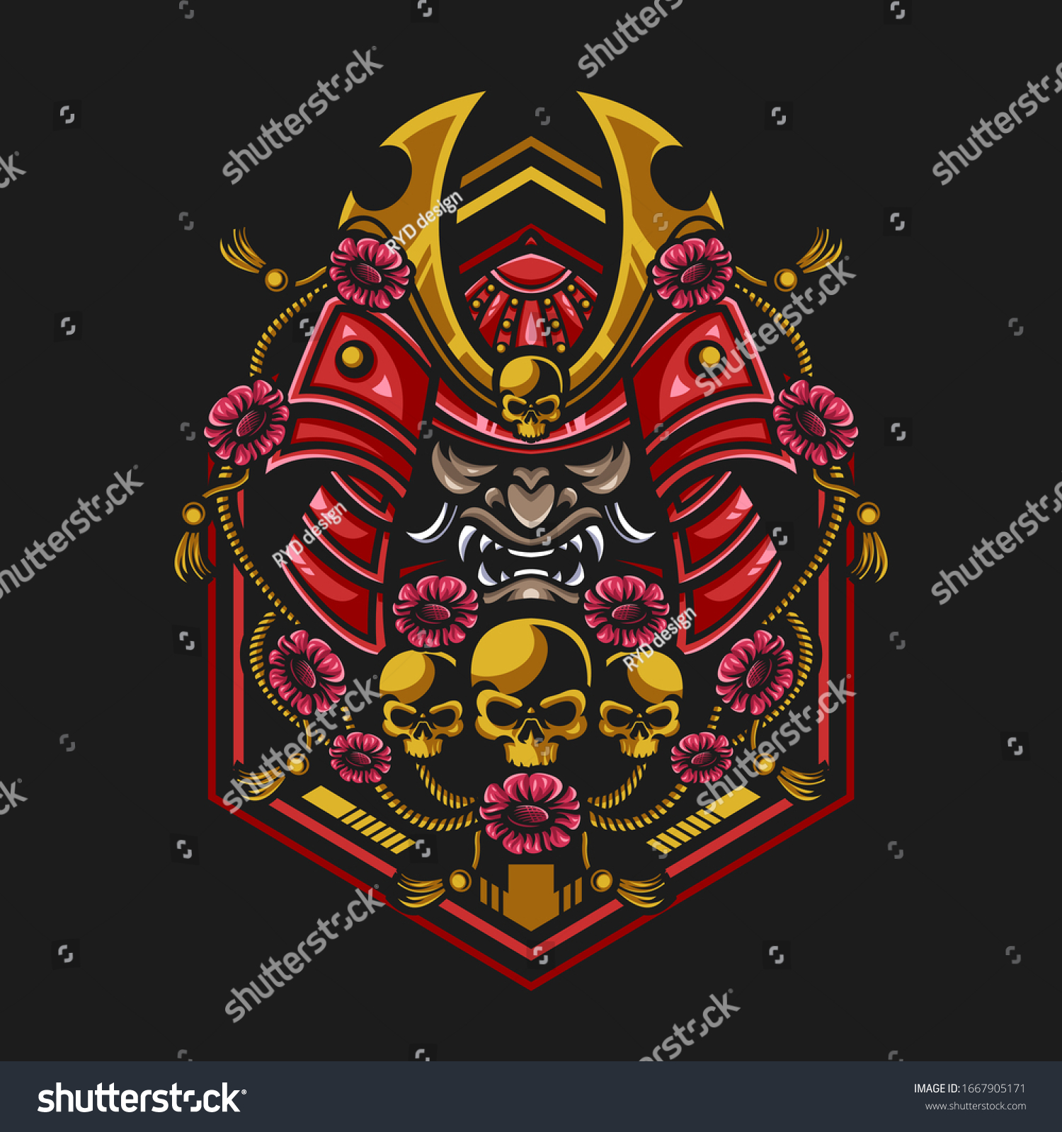 Samurai Warrior Mask Vector Illustration Stock Vector (Royalty Free ...
