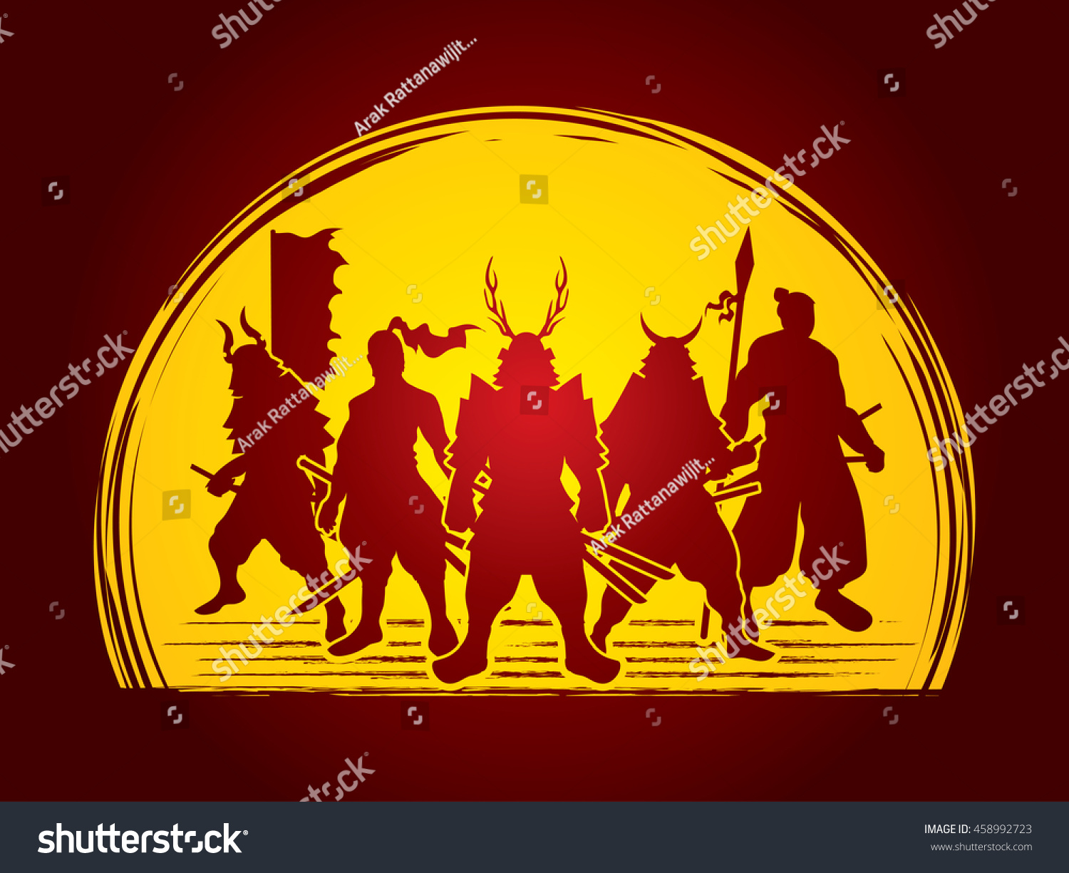 Samurai Warrior Pose On Moonlight Background Stock Vector (Royalty Free ...