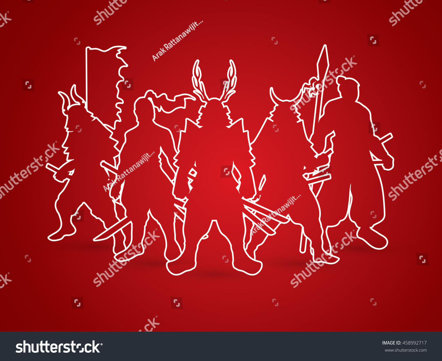 Samurai Warrior Pose Outline Graphic Vector 스톡 벡터(로열티 프리) 458992717 ...