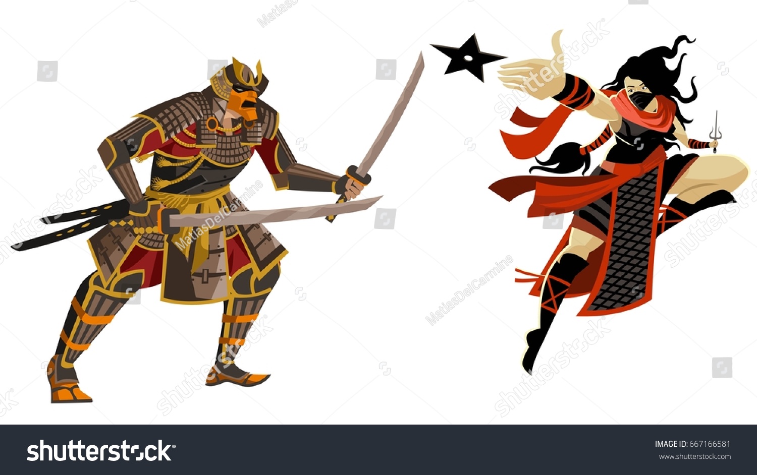 Samurai Warrior Vs Ninja Stock Vector (Royalty Free) 667166581