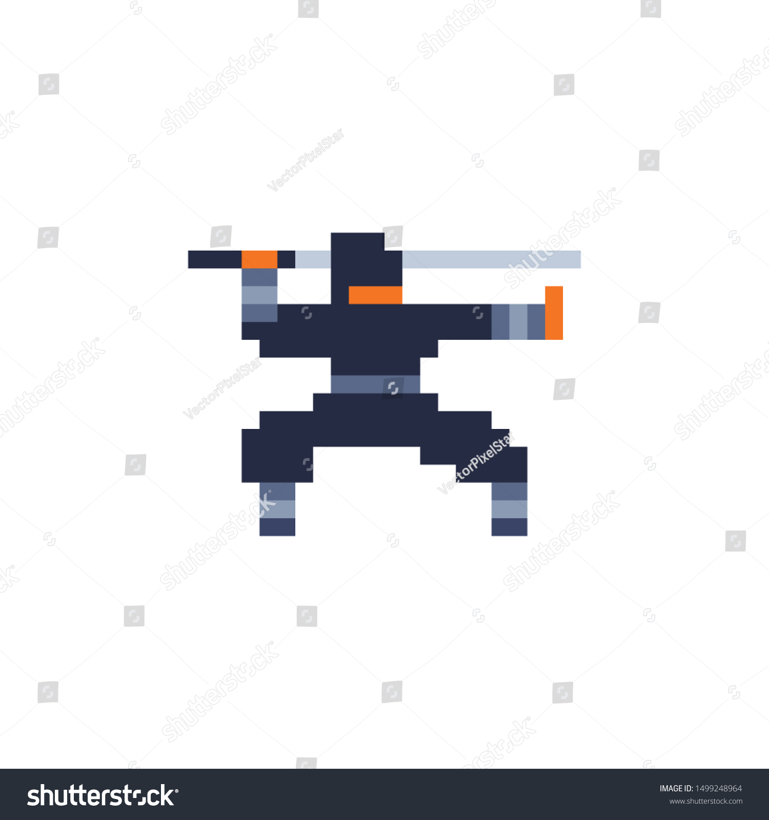 Samurai Sword Pixel Art Character Isolated Vetor Stock Livre De Direitos 1499248964