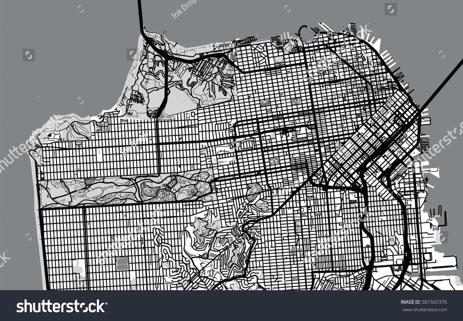 San Francisco Vector City Map Stock Vector (Royalty Free) 581565376 ...