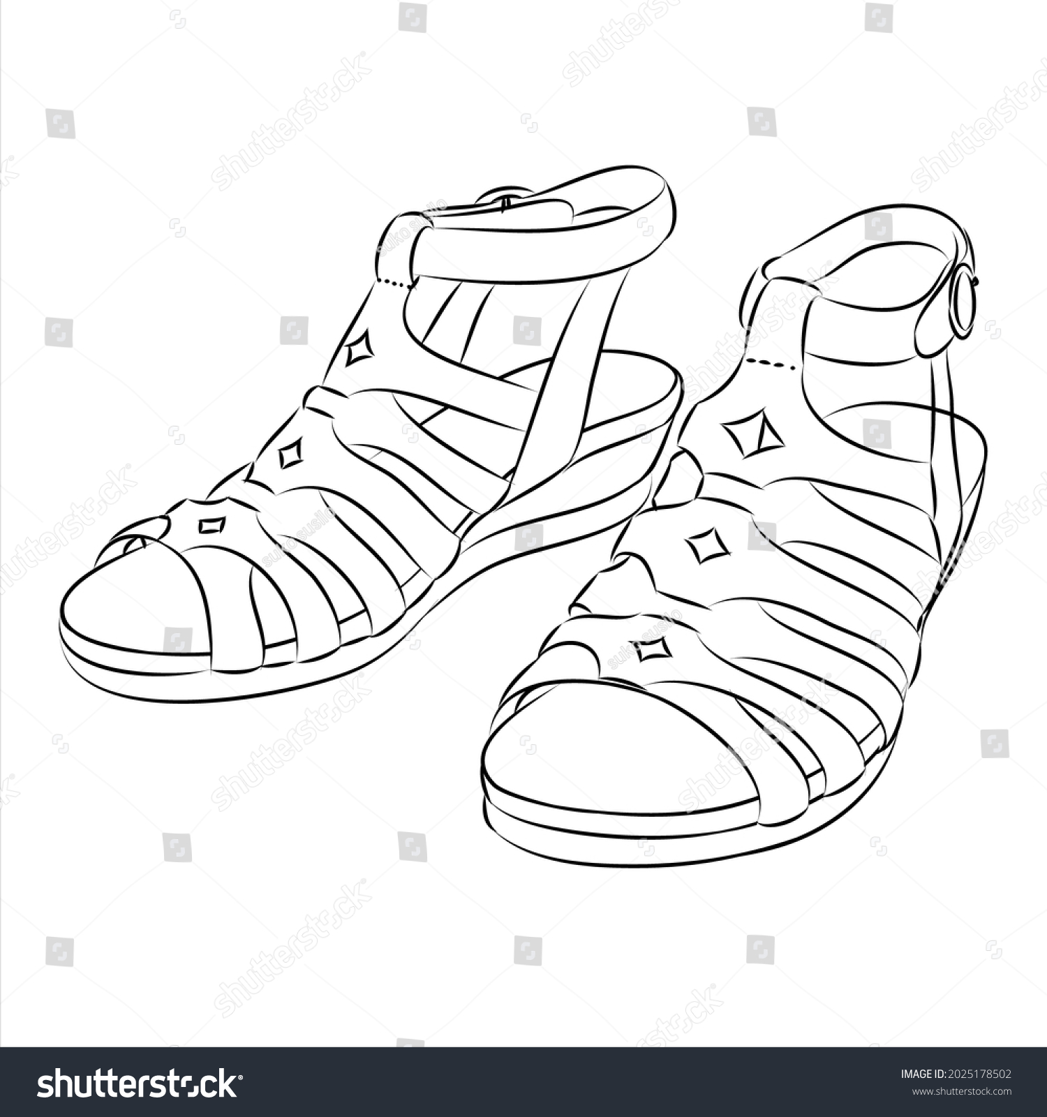 Sandals Drawing Line Vector Illustration Stock Vector (Royalty Free ...