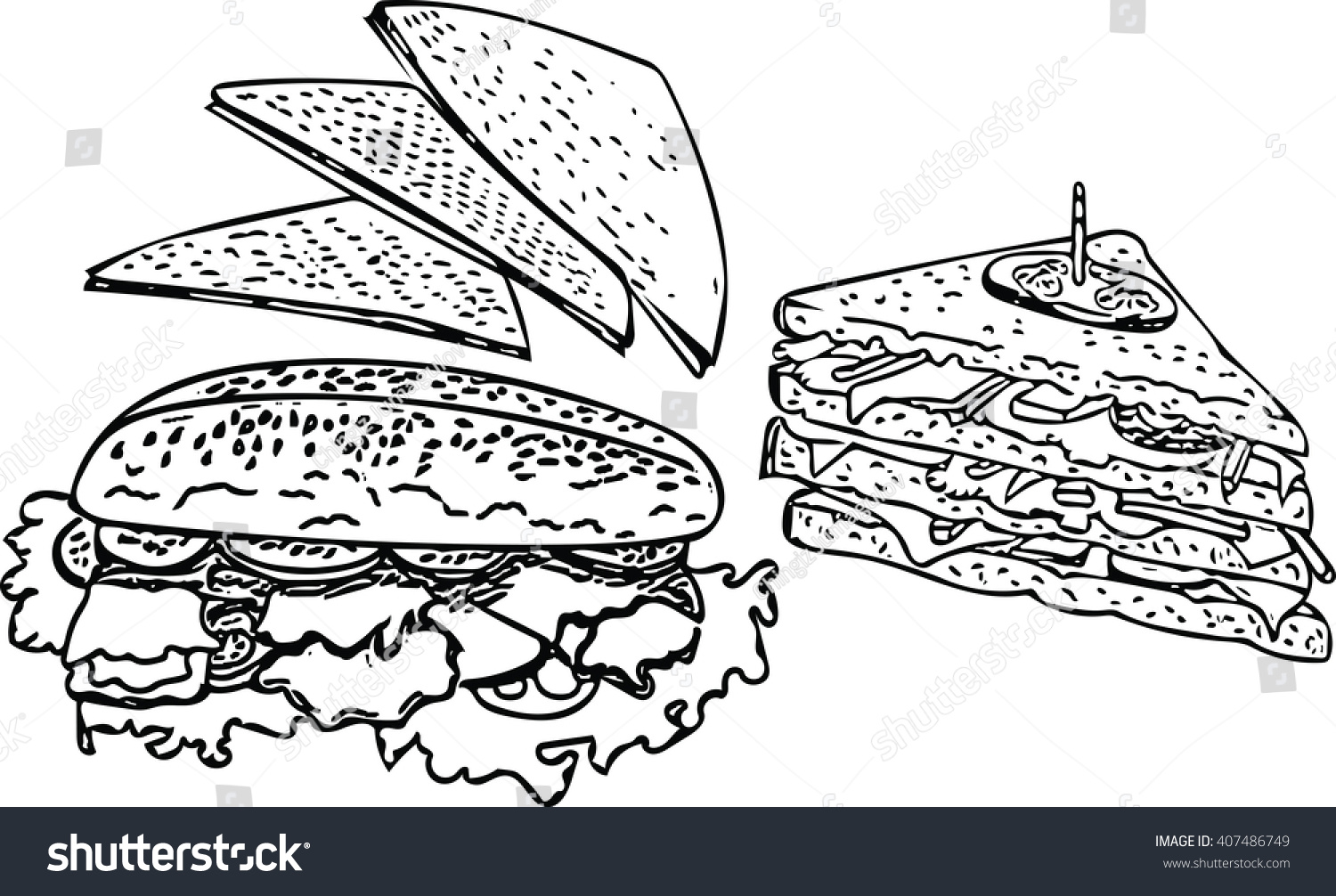 Sandwiches Set Stylized Vector Drawing Stock Vector (Royalty Free ...
