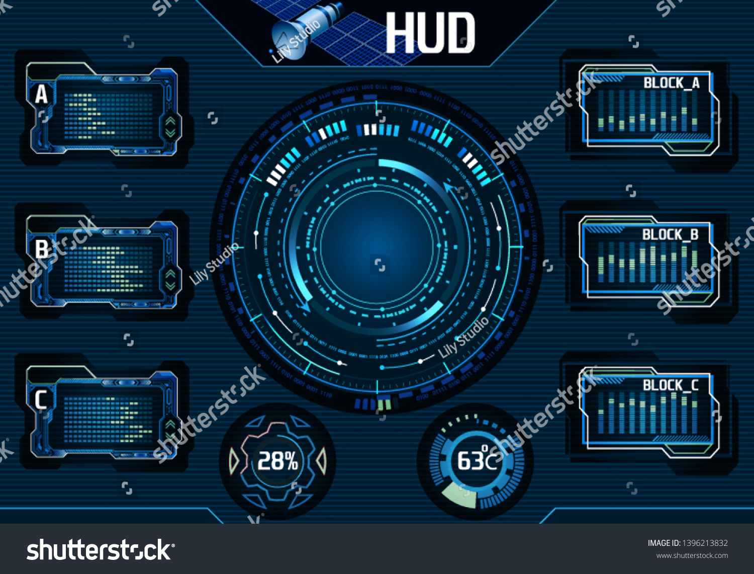 Satellite Hud Ui Infographic Elements Technology Stock Vector (Royalty ...