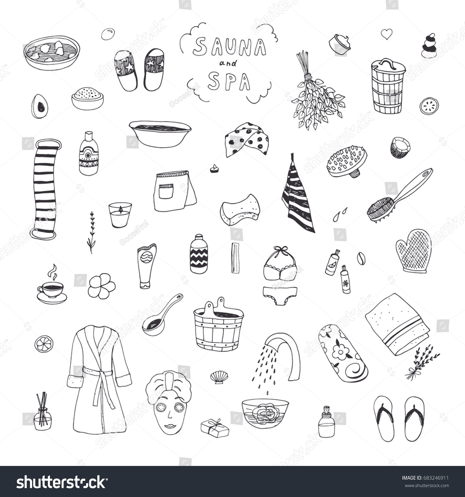 Sauna Spa Objects Doodle Vector Illustrations Stock Vector (Royalty ...
