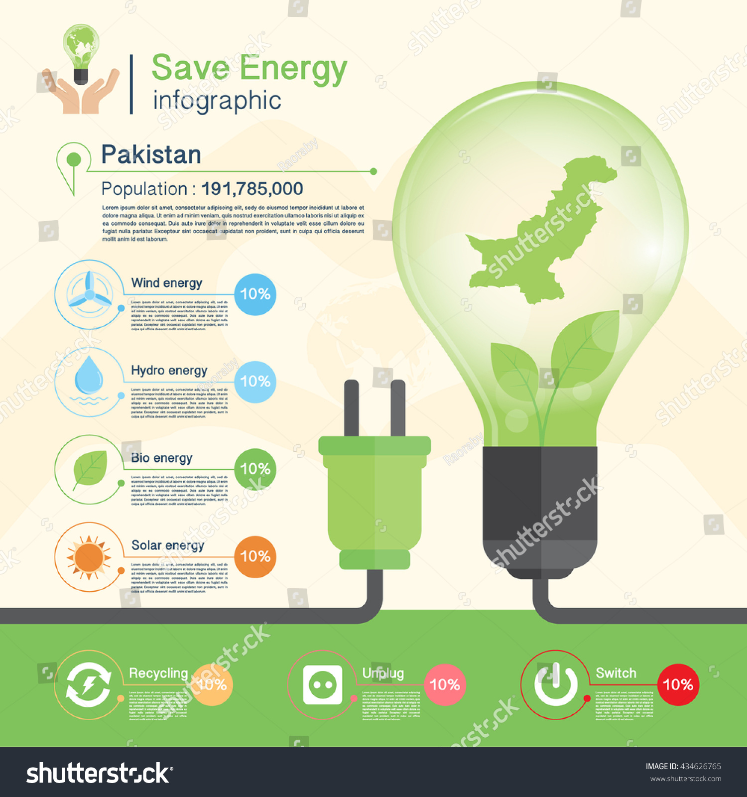 Save Energy Conceptenvironmentpakistan Map 스톡 벡터(로열티 프리) 434626765 ...