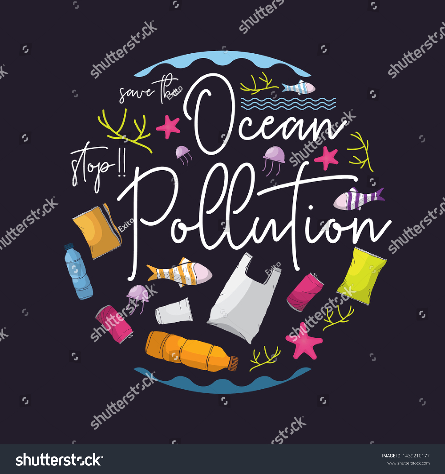 Save Ocean Stop Pollution Vector Illustration Stock Vector (Royalty ...