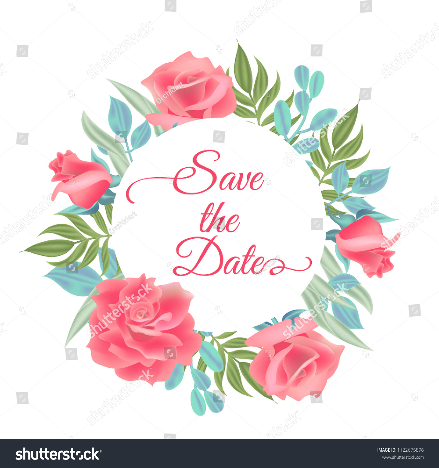 Save Date Rose Pink Flower Frame Stock Vector (Royalty Free) 1122675896 ...