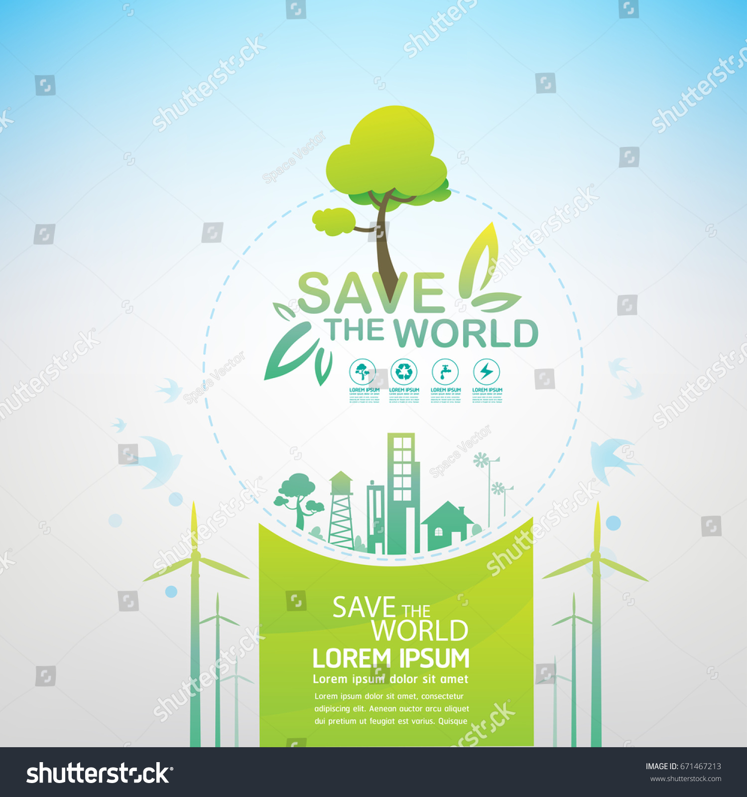Save World Vector Ecology Concept Stock Vector (Royalty Free) 671467213