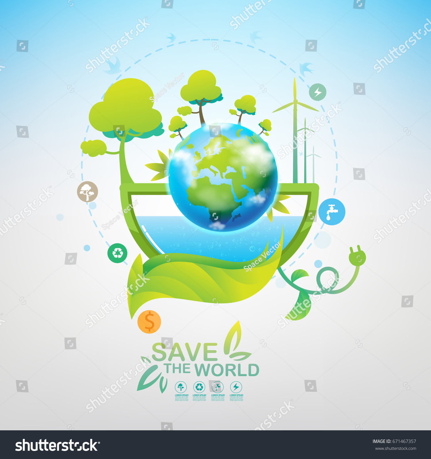 Save World Vector Ecology Concept Stock Vector (Royalty Free) 671467357 ...