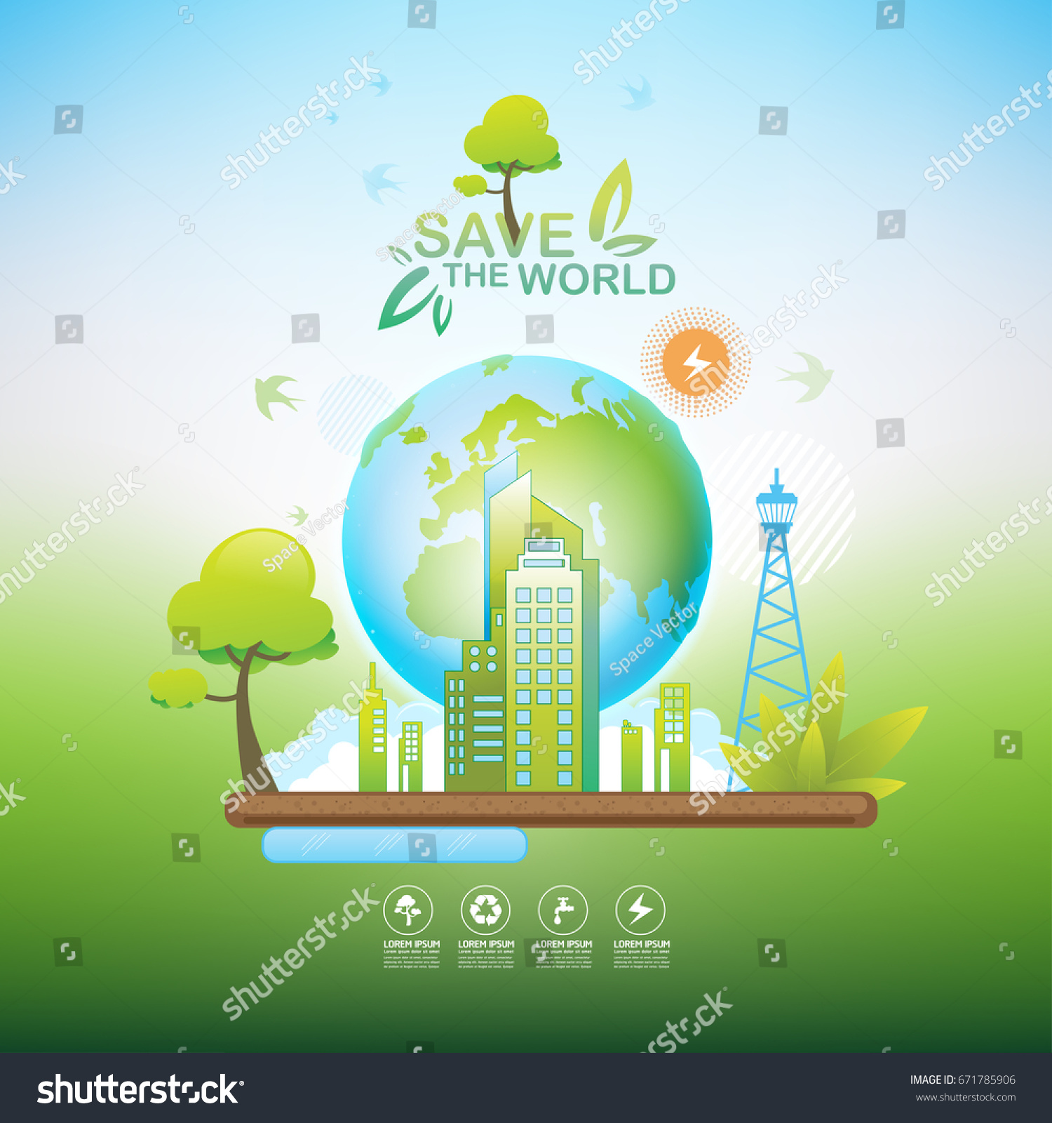 Save World Vector Ecology Concept: vector de stock (libre de regalías ...