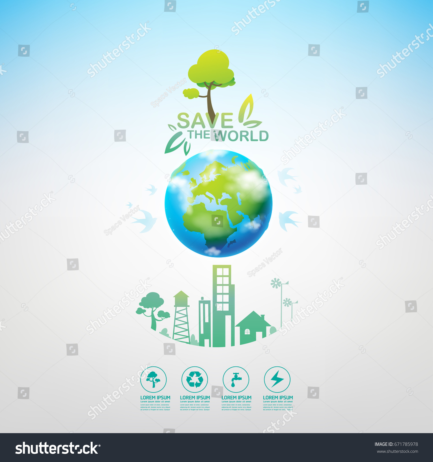 Save World Vector Ecology Concept Stock Vector (Royalty Free) 671785978