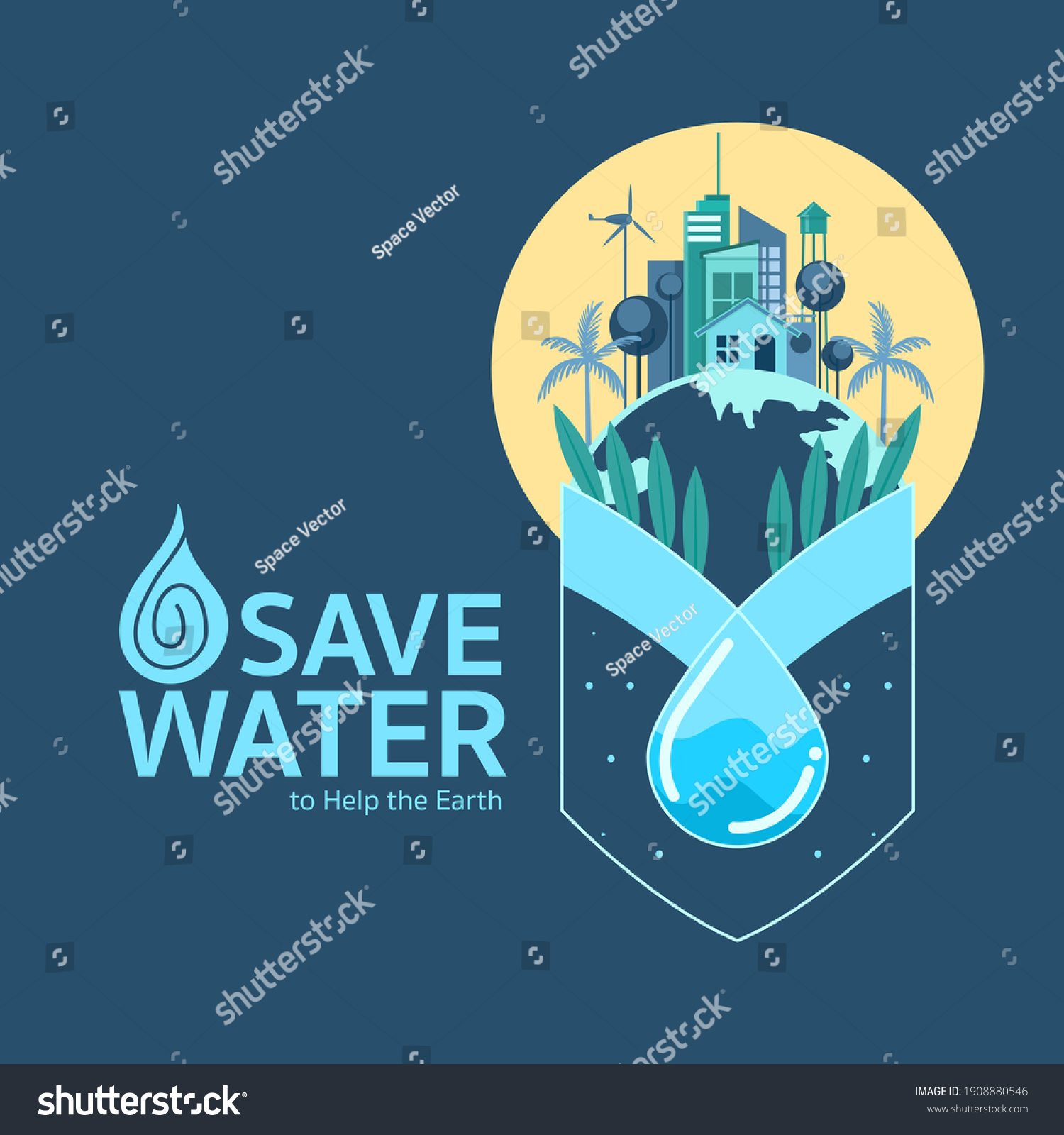 Save Water Help World Vector Concept Stock Vector (Royalty Free) 1908880546
