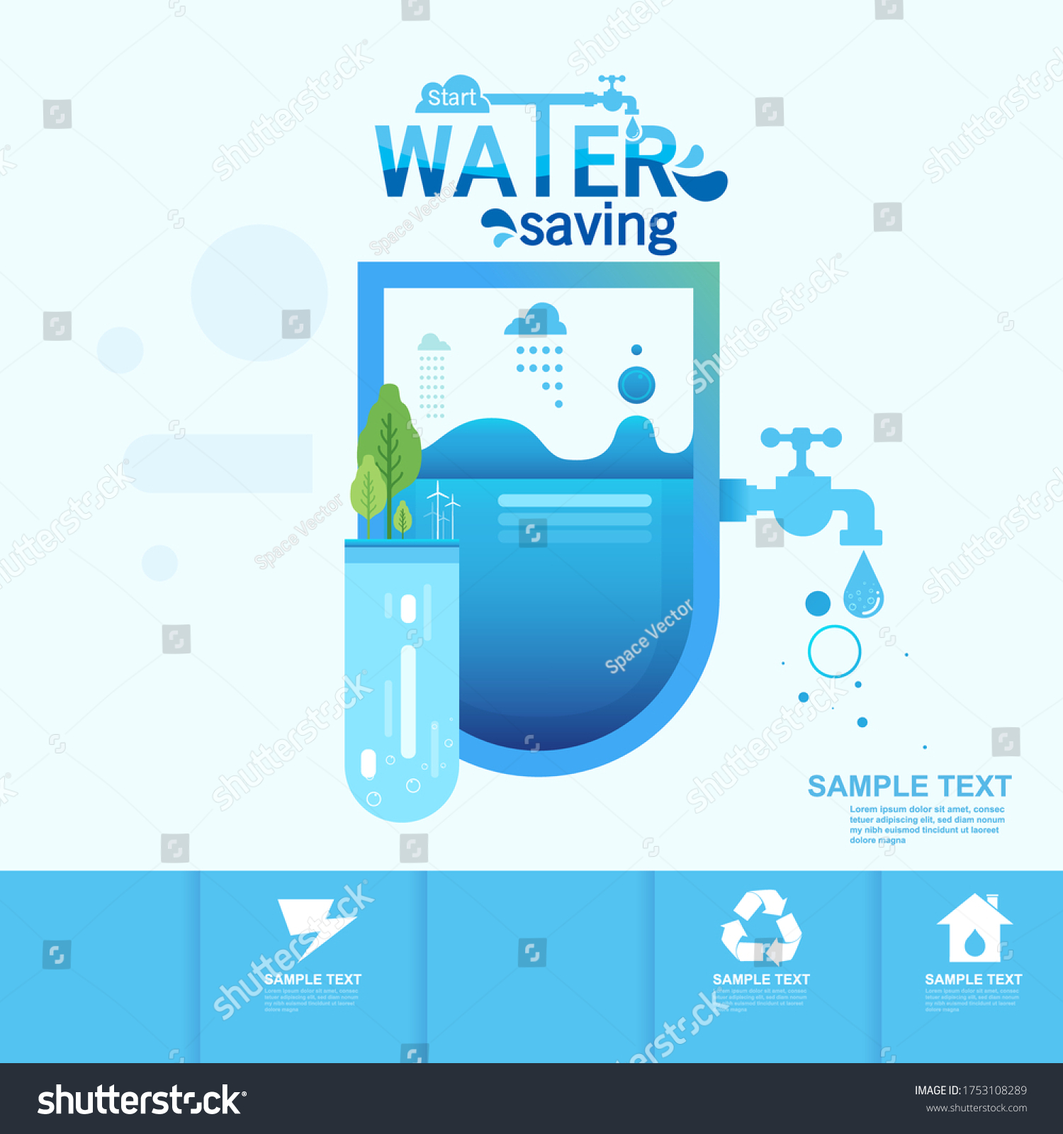 Vektor Stok Save Water Vector Concept Start Water (Tanpa Royalti ...