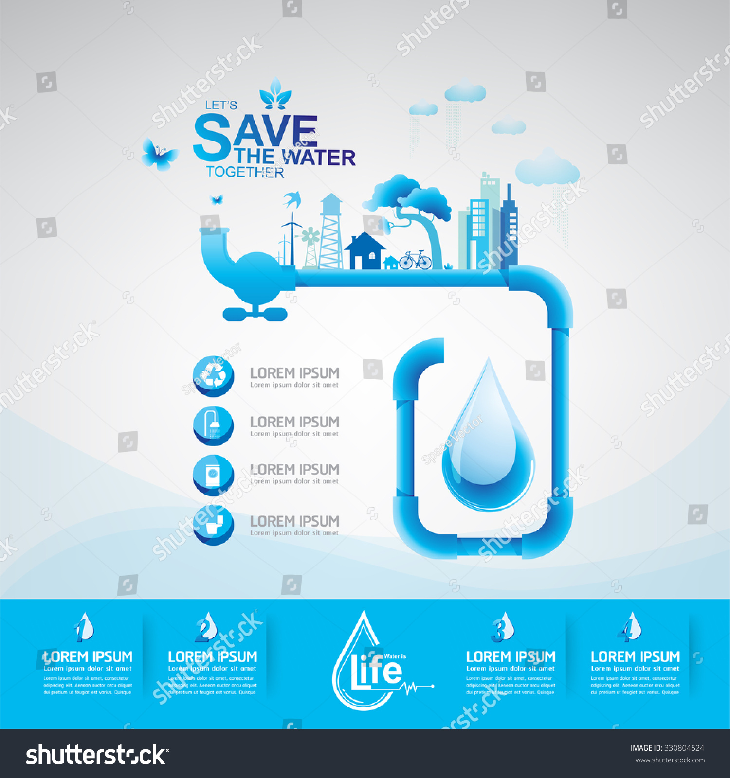 Vektor Stok Save Water Vector Ecology Concept (Tanpa Royalti) 330804524 ...