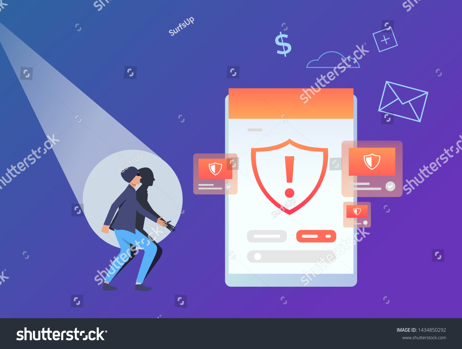 Scammer Looking Tablet Screen Warning Sign: vector de stock (libre de ...