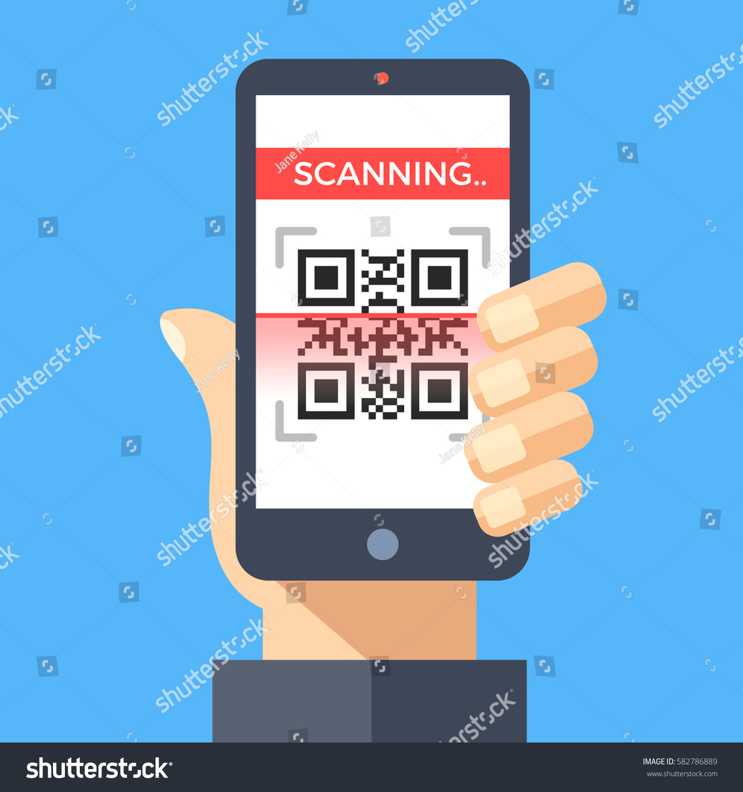 Scanning Qr Code Smartphone Processing Reading: เวกเตอร์สต็อก (ปลอดค่า ...