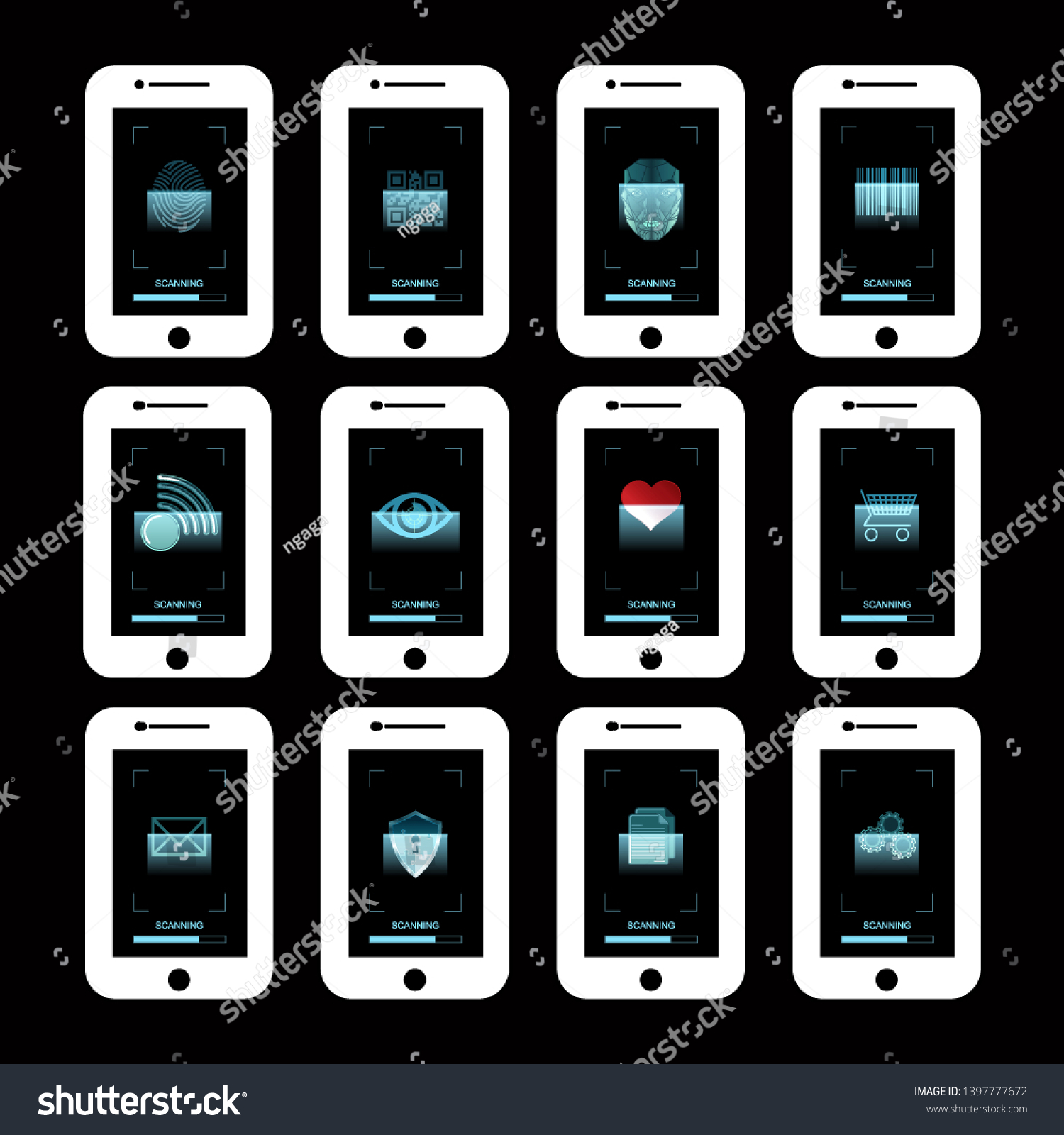 Scanning Mobile Application Smartphone Scan Fingerprint Stock Vector ...