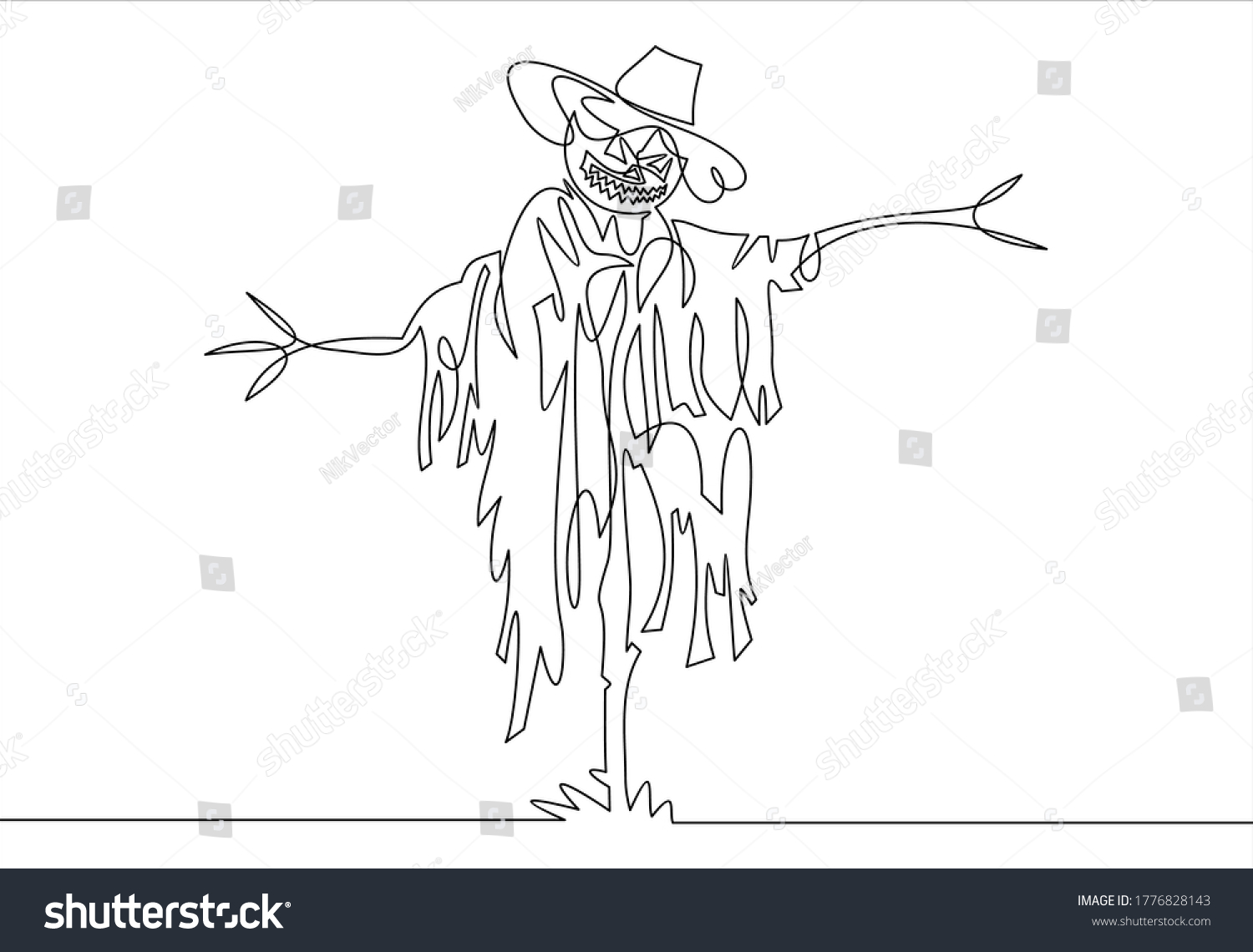 327 Halloween scarecrow line drawing Images, Stock Photos & Vectors ...