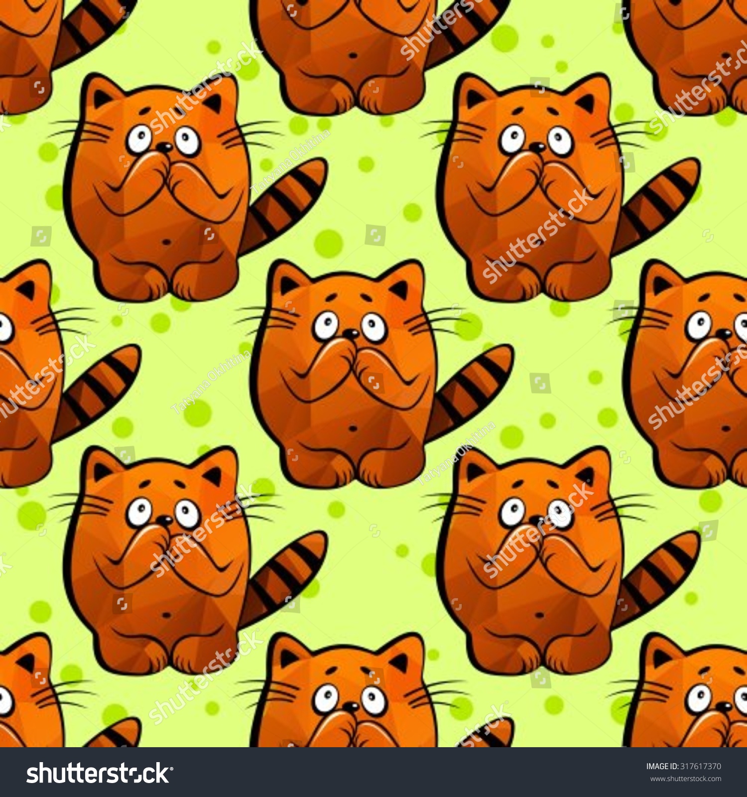 Scared Cats On Green Background Seamless: vector de stock (libre de ...