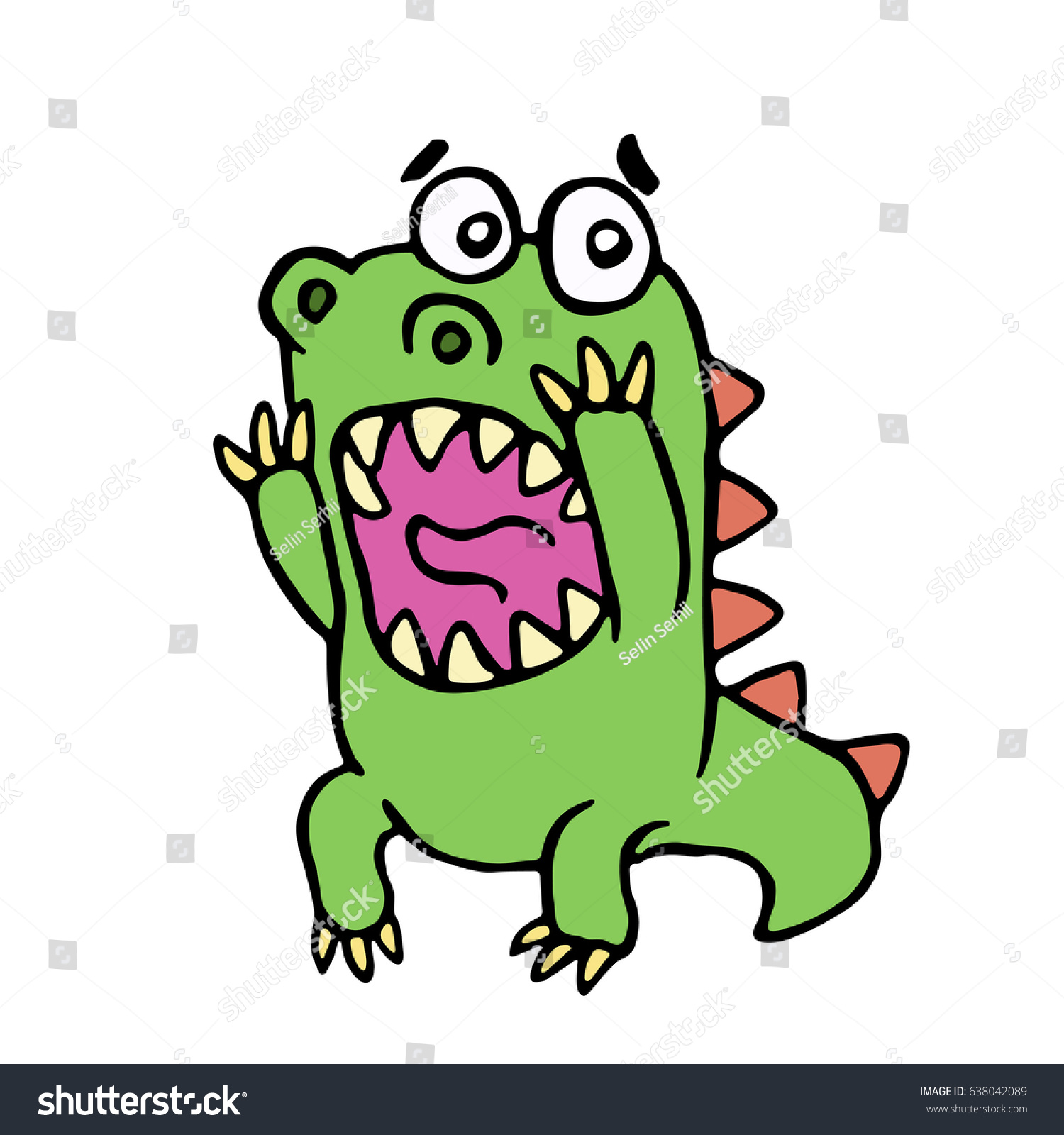 Vektor Stok Scared Dinosaur Vector Illustration Cute Screaming (Tanpa ...
