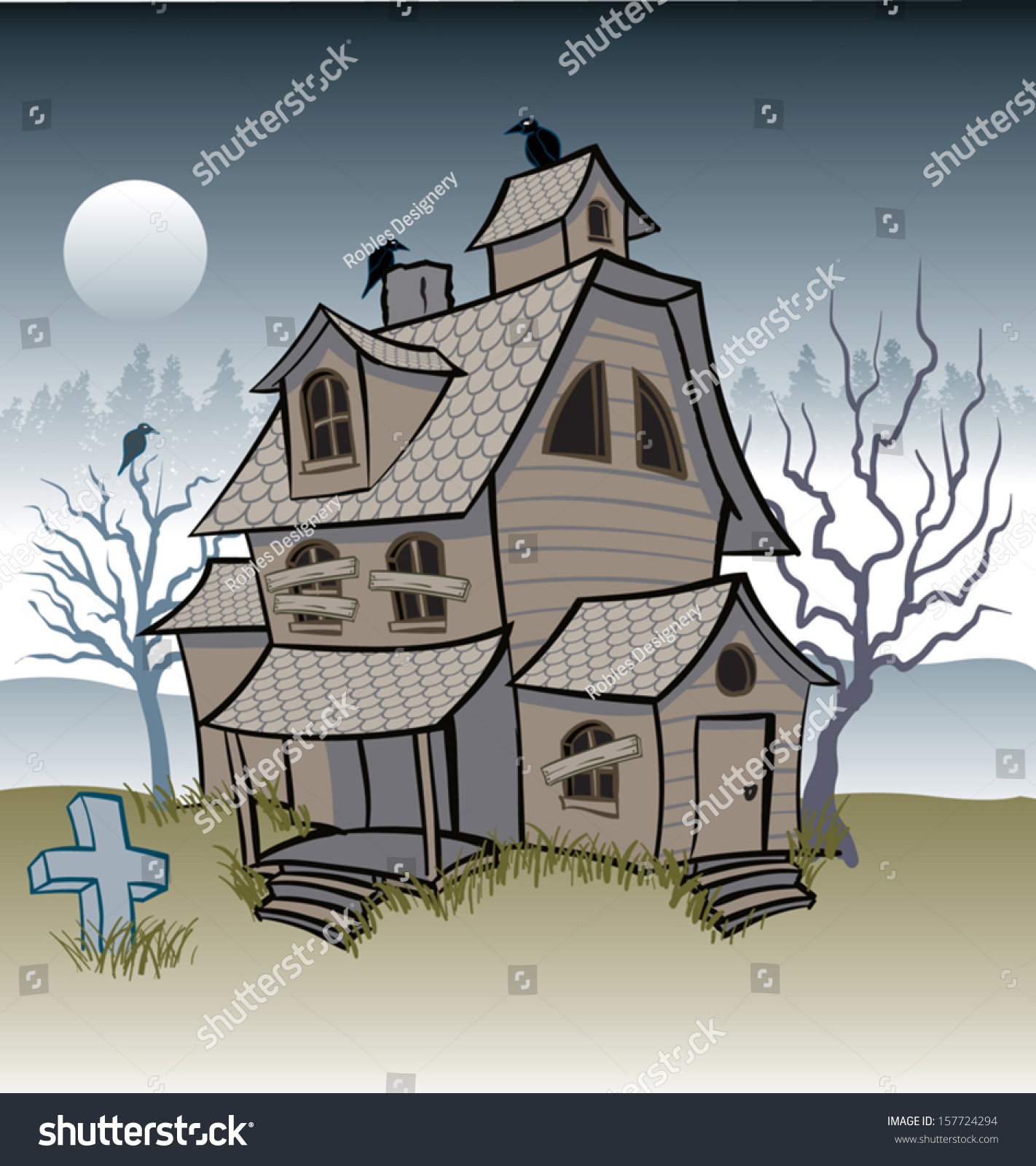 Scary Haunted House Stock Vector (Royalty Free) 157724294 | Shutterstock