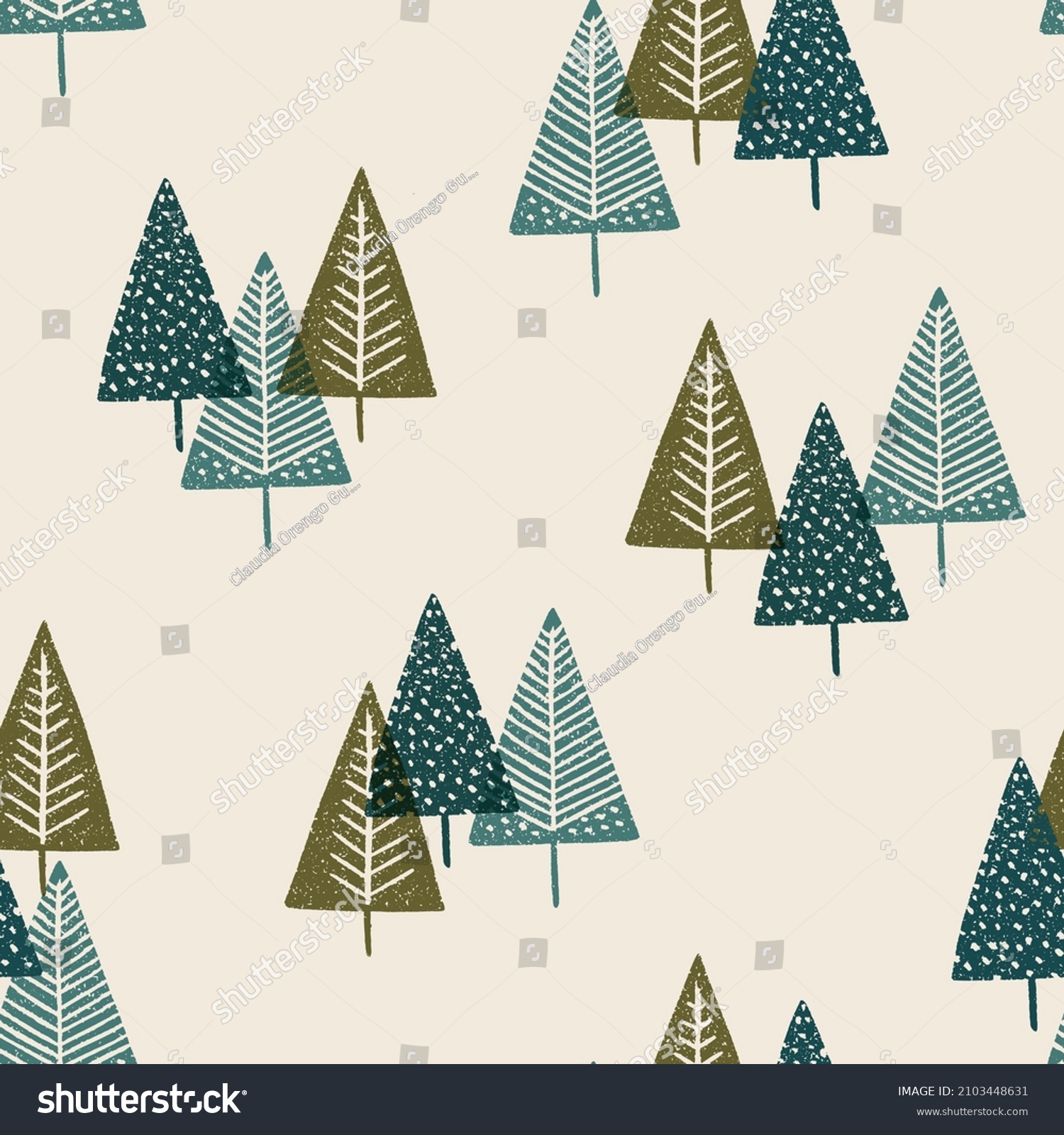 Scattered Tree Repeat Pattern Block Printing Stock Vector (Royalty Free ...