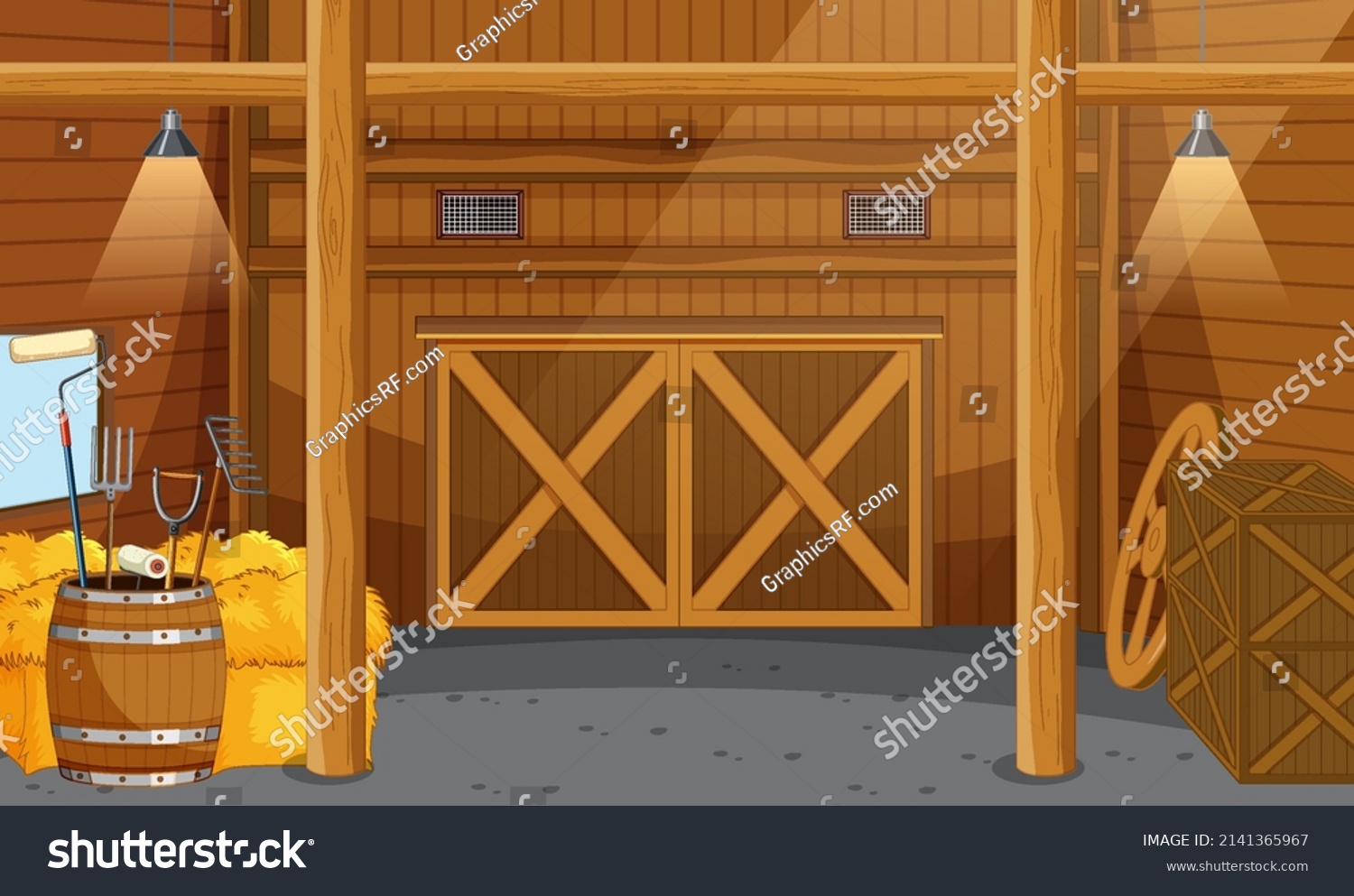 Scene Inside Barn Illustration Stock Vector (Royalty Free) 2141365967 ...