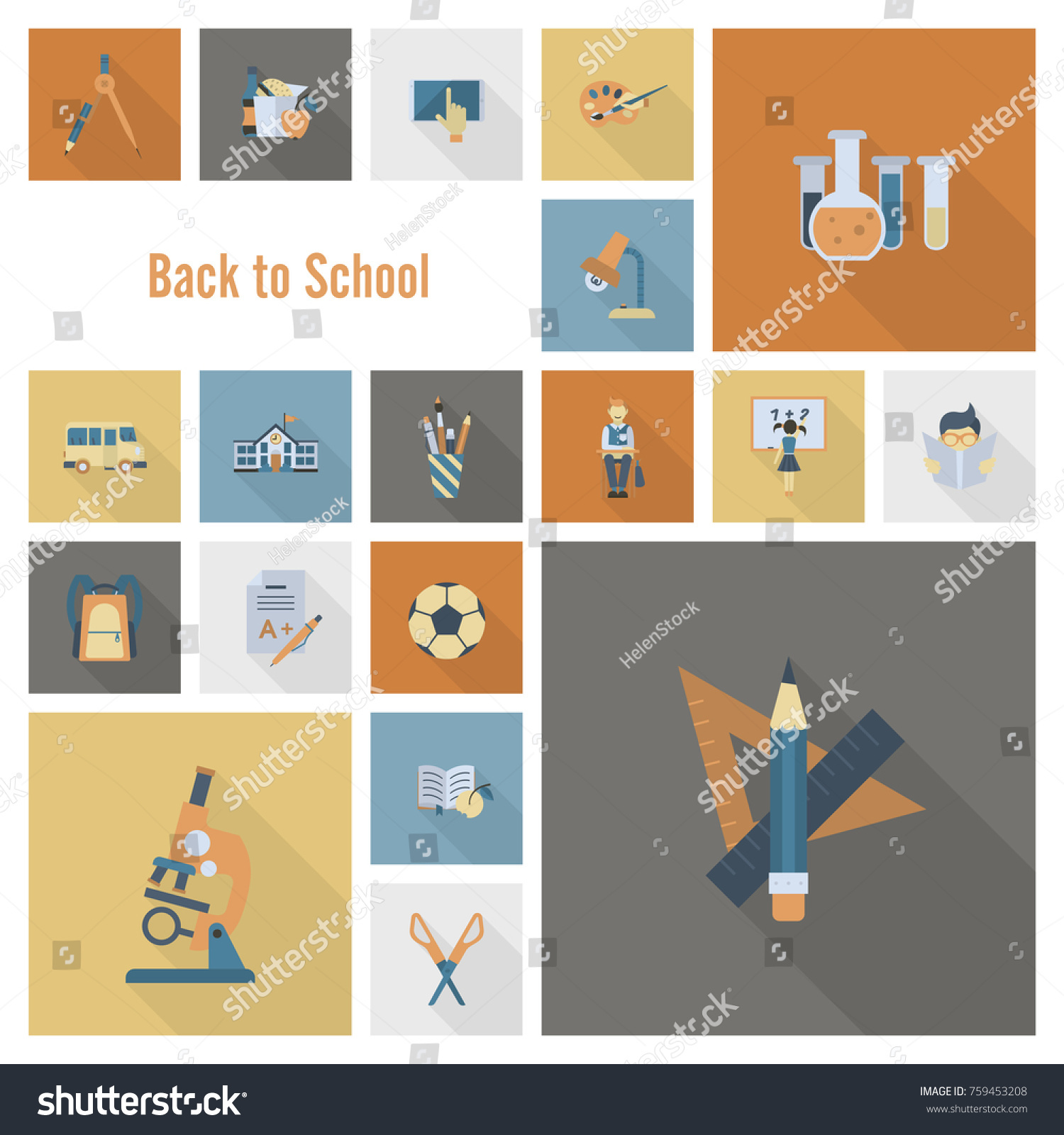 School Education Icon Set Flat Design Stock Vector (Royalty Free) 759453208 | Shutterstock