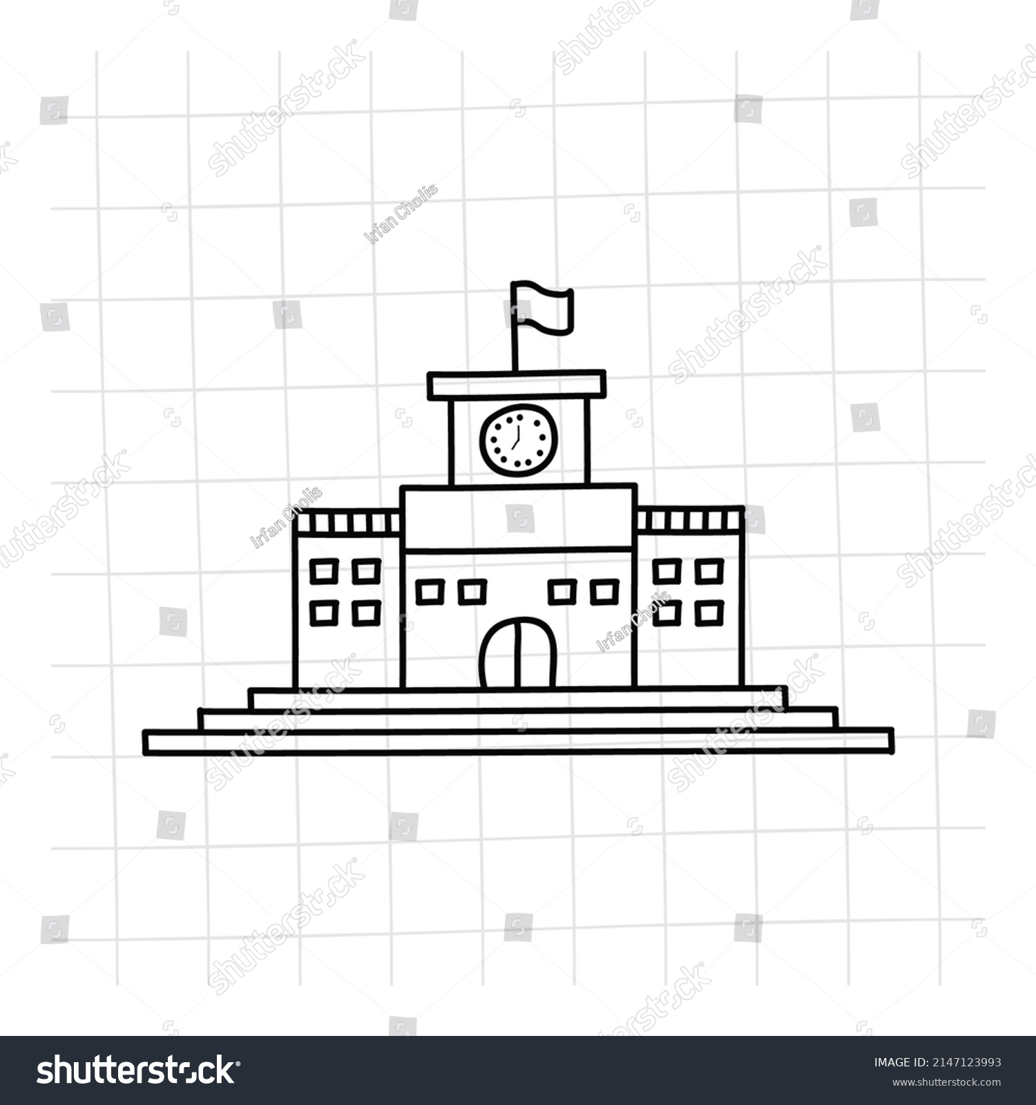 School Building Doodle Outlined On White Stock Vector (Royalty Free ...