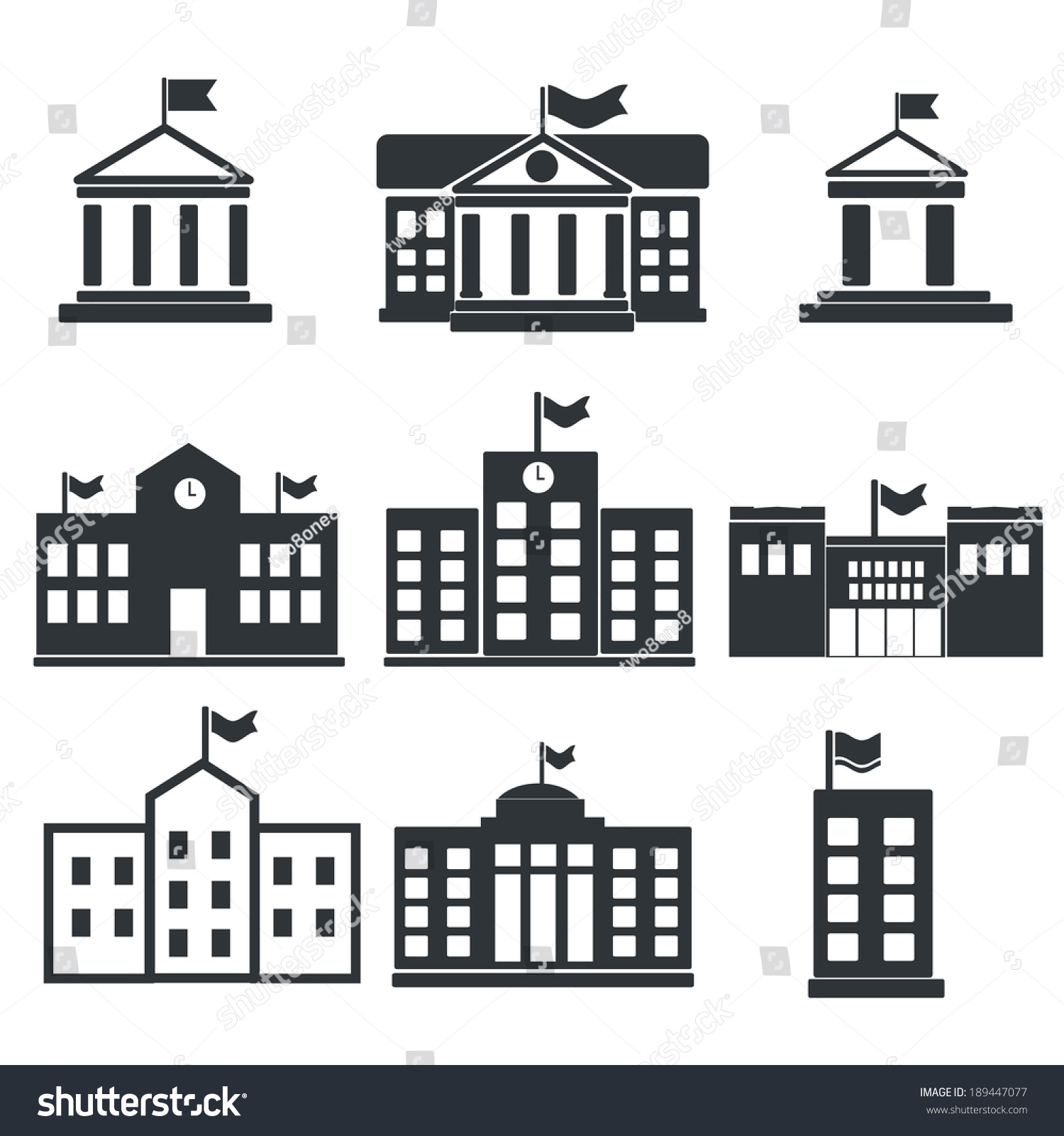 School Building Icons Stock Vector (Royalty Free) 189447077 | Shutterstock