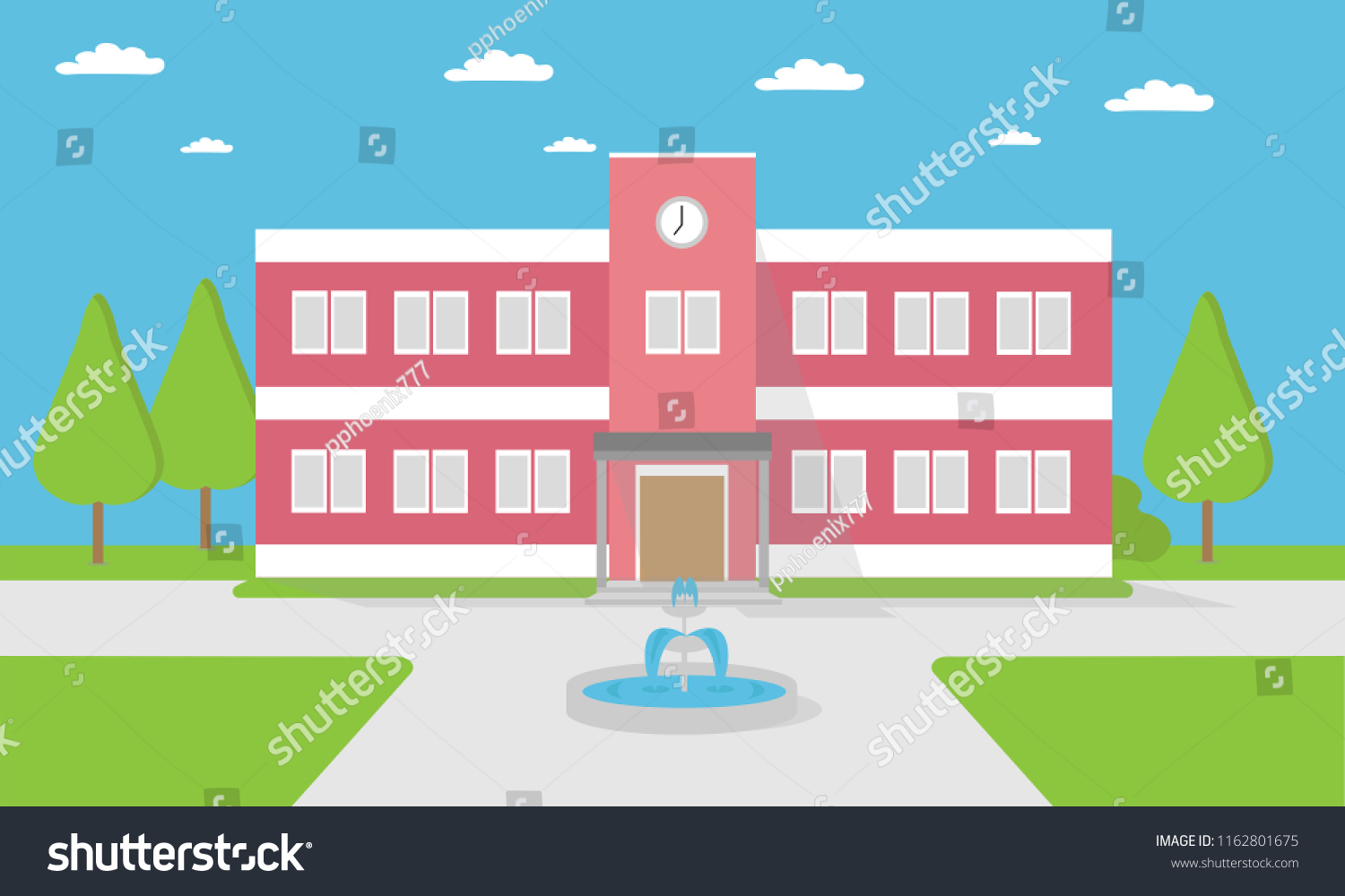 School Building Landscape Flat Illustration Stock Vector (Royalty Free ...