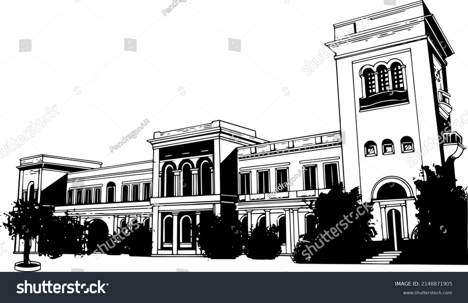 School Building Old Perspective Vector Stock Vector (Royalty Free ...