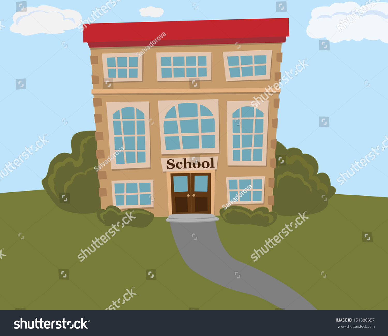 School Building Front View Vector Illustration 库存矢量图（免版税）151380557 ...