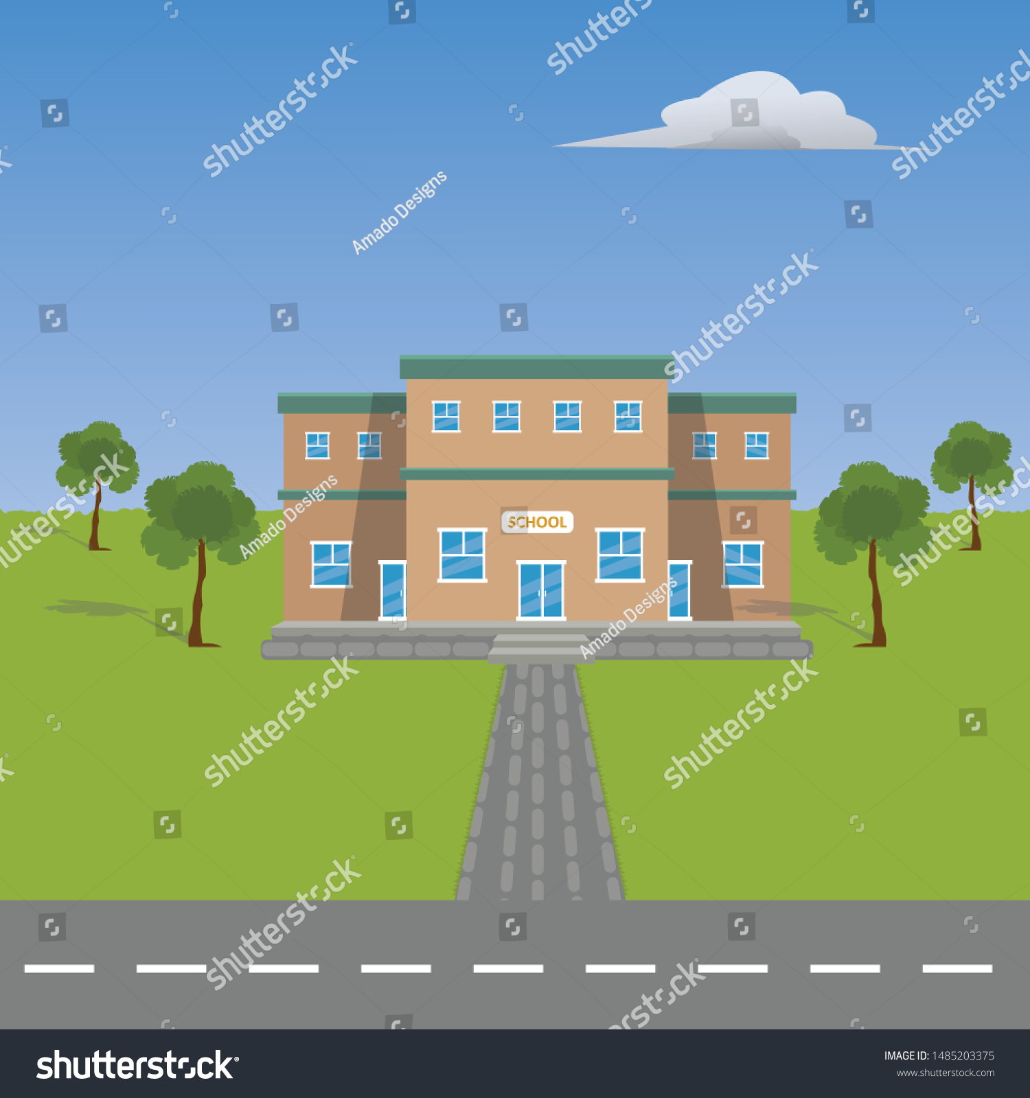 School Building Road Landscape Vector Stock Vector (Royalty Free ...