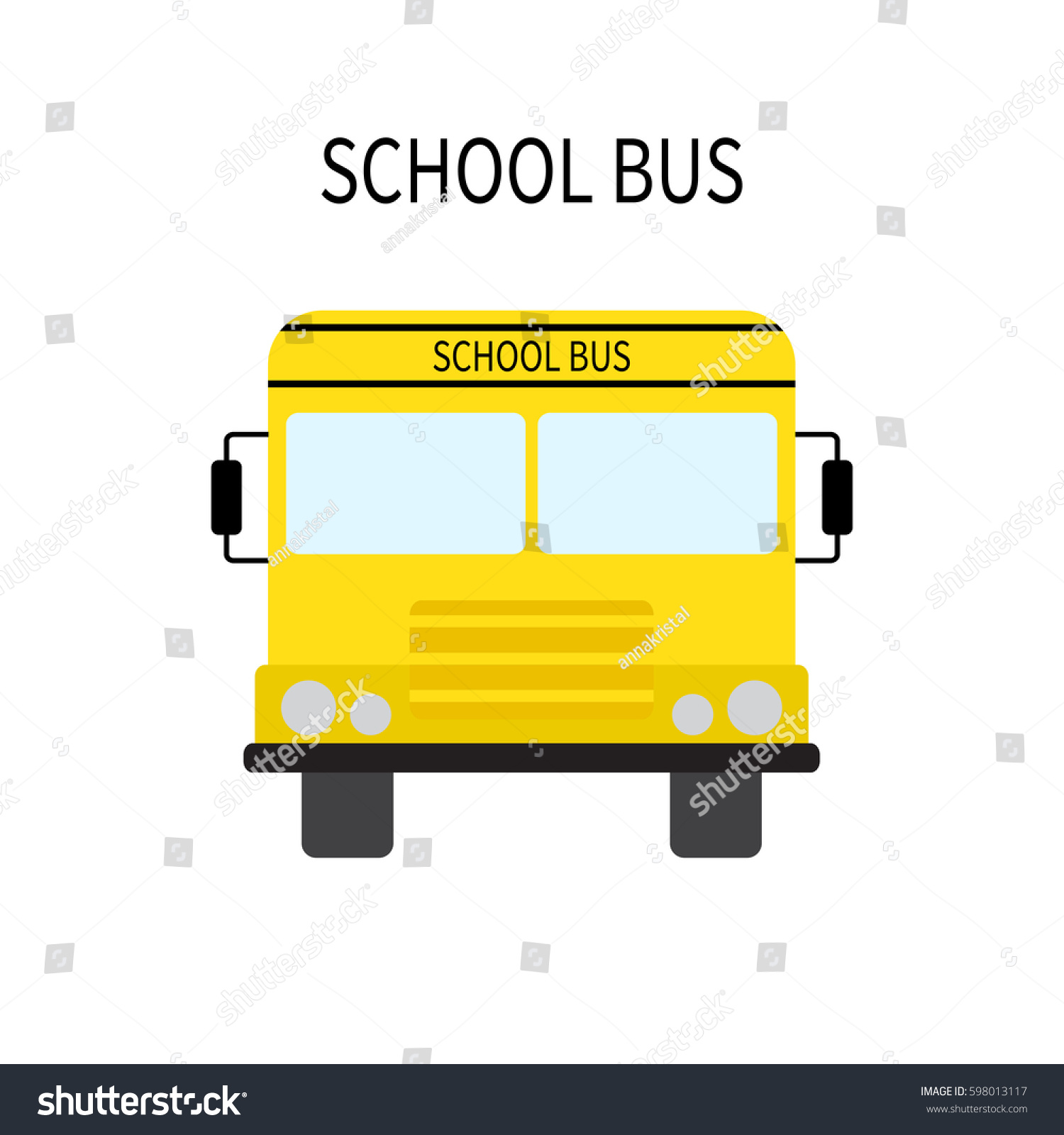 School Bus Flat Style Front View Stock Vector (Royalty Free) 598013117