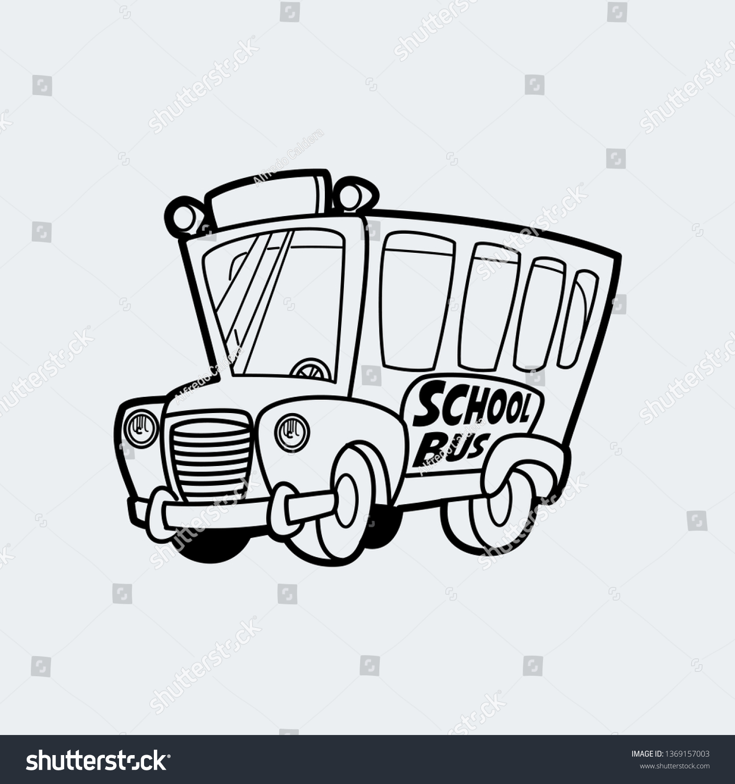 School Bus Linear Art Comic Style: vector de stock (libre de regalías ...