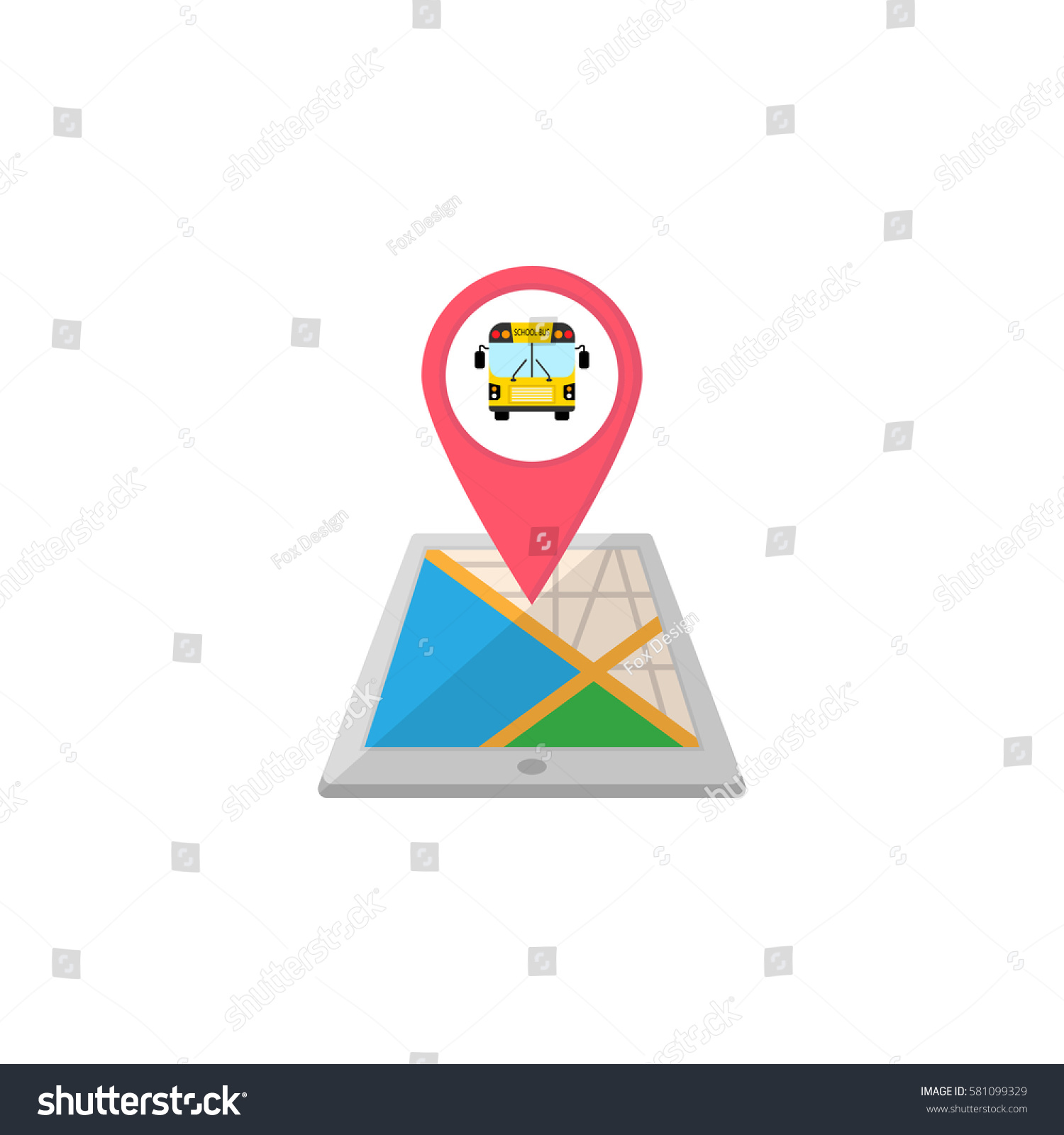 School Bus Map Pointer Flat Icon Stock Vector (Royalty Free) 581099329