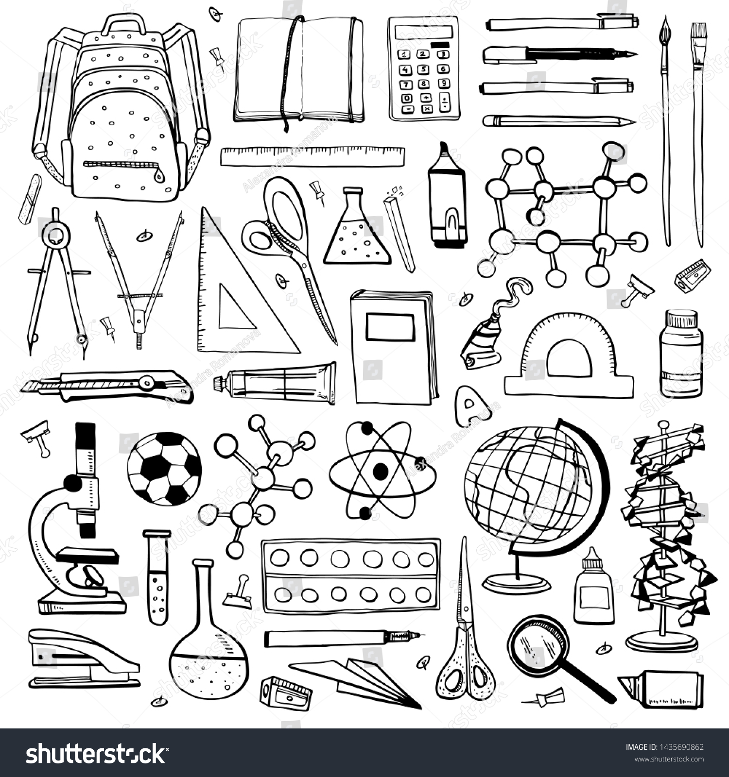 School Doodle Objects Set Hand Drawn: เวกเตอร์สต็อก (ปลอดค่าลิขสิทธิ์ ...