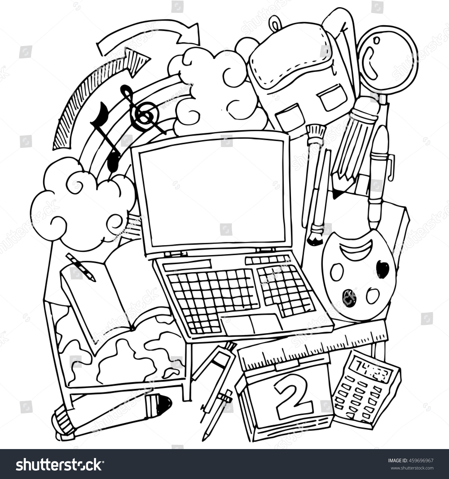 School Element Doodle Art Flat Hand Stock Vector (Royalty Free) 459696967
