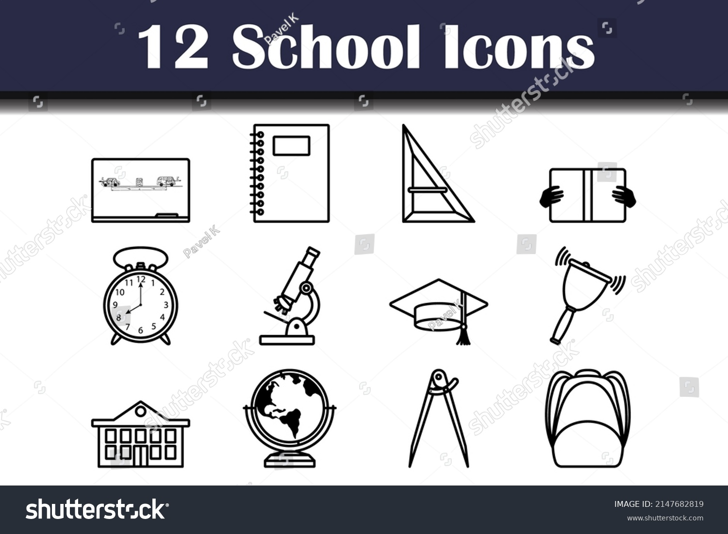 School Icon Set Bold Outline Design Stock Vector (Royalty Free ...
