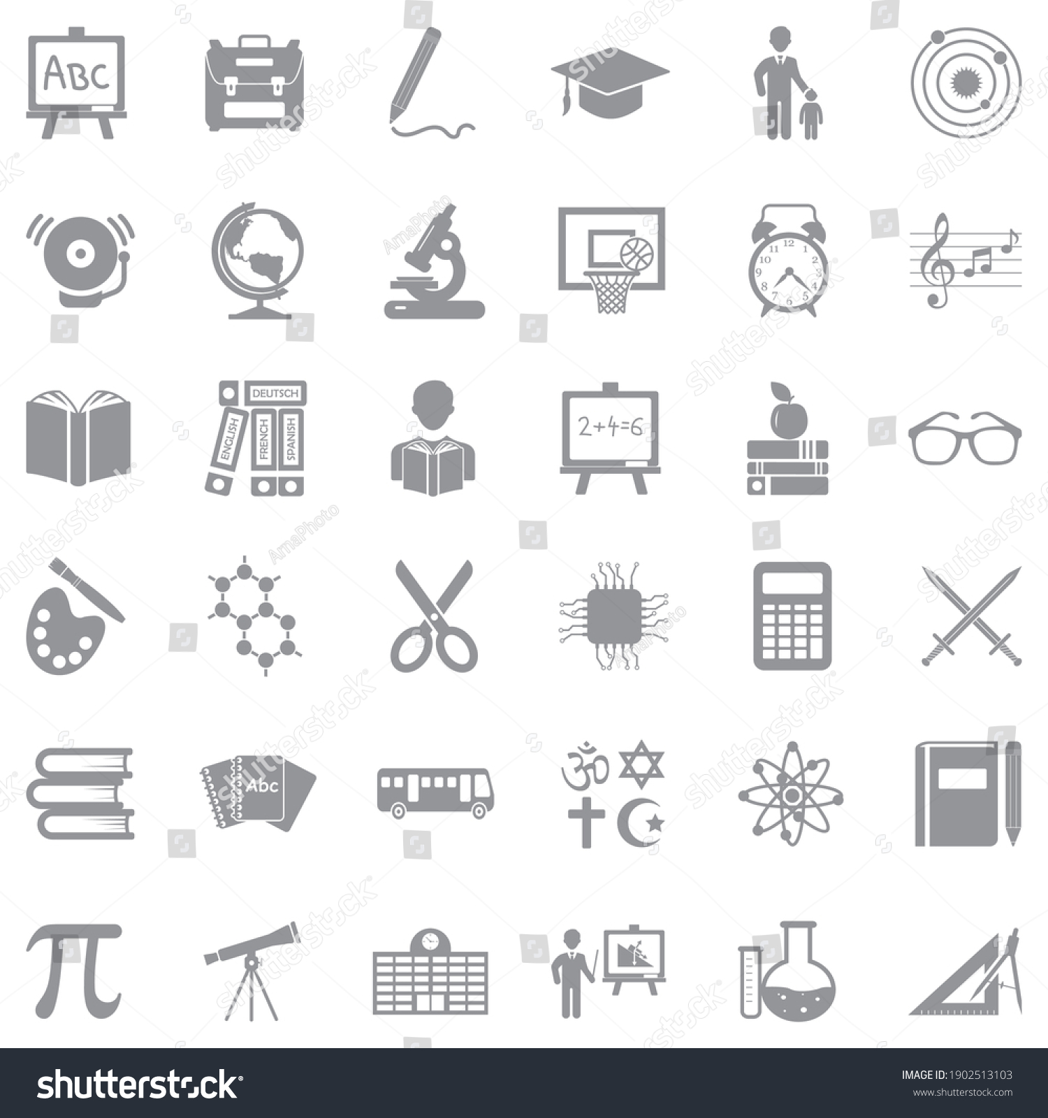 School Icons Gray Flat Design Vector Stock Vector (Royalty Free) 1902513103