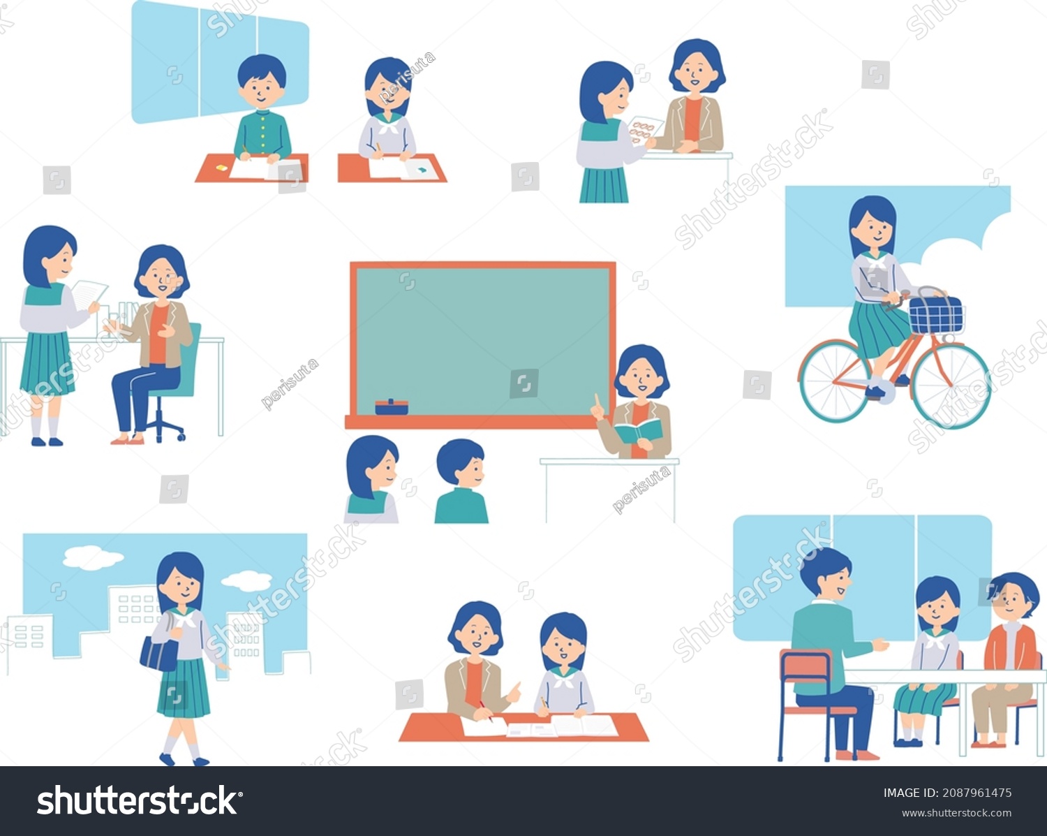 School Life Vector Illustration Set Stock Vector (Royalty Free) 2087961475