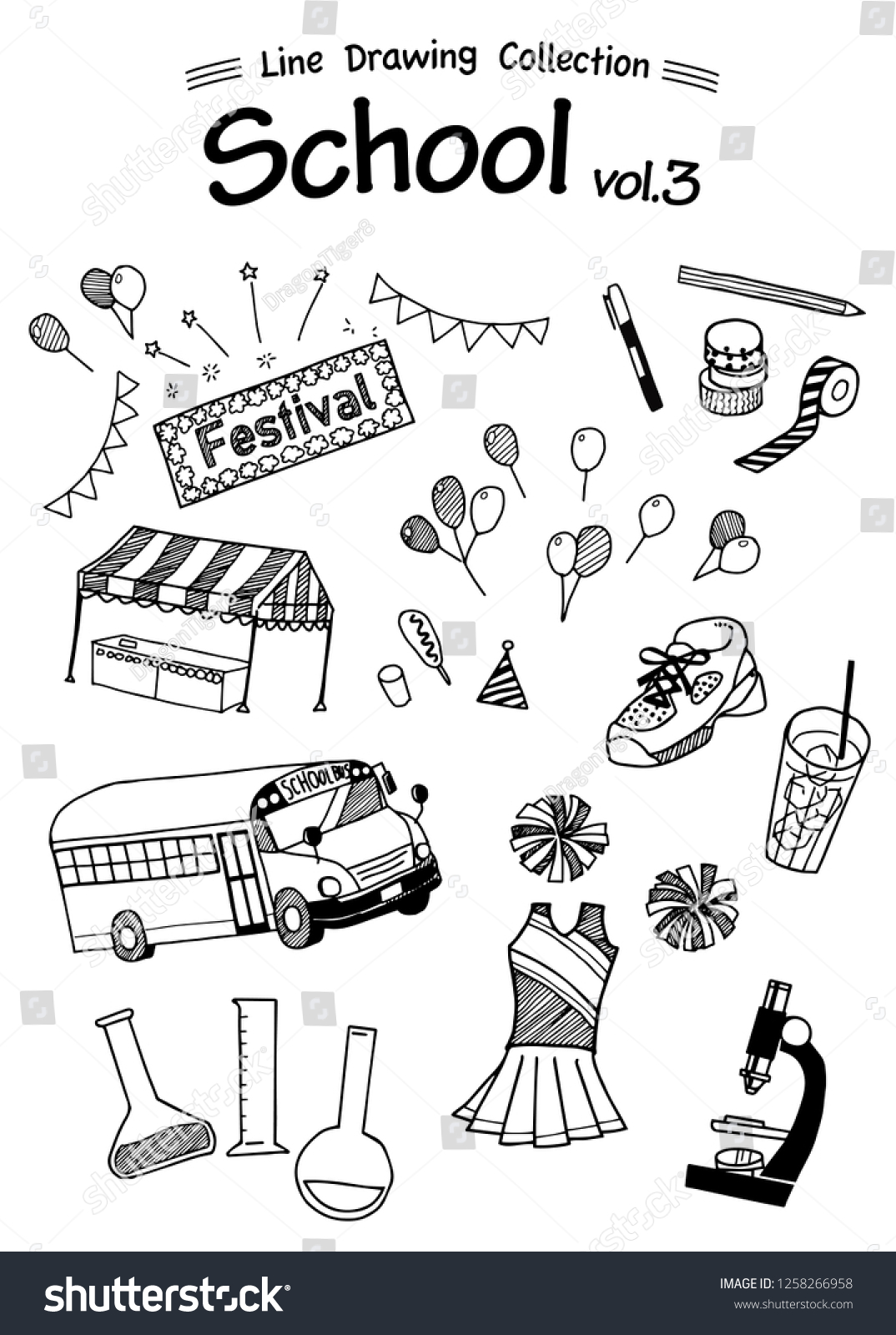 School 3 Line Drawing Collection Stock Vector (Royalty Free) 1258266958 ...
